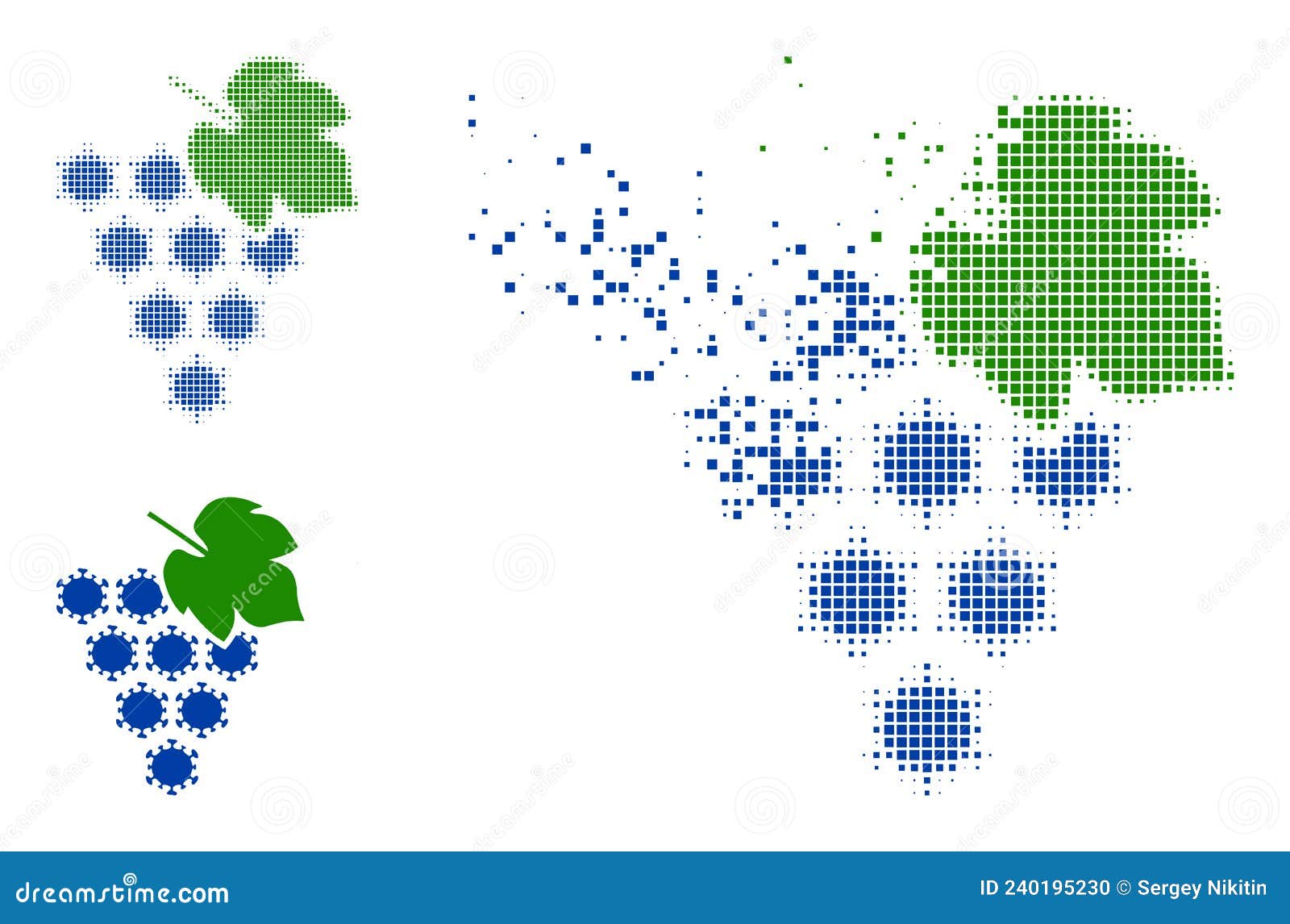Shredded Dot and Original Virus Grape Bunch Icon Stock Vector ... Shredded Dot and Original Virus Grape Bunch Icon Stock Vector ...