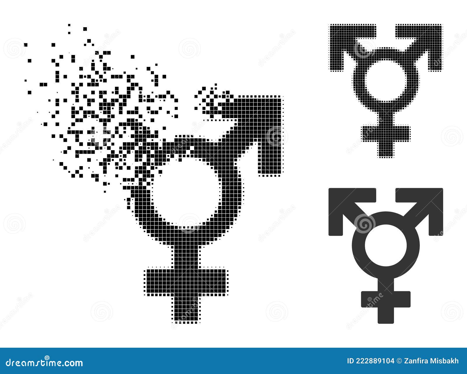 Destructed Pixel Polyandry Sex Symbol Glyph With Halftone Version Stock