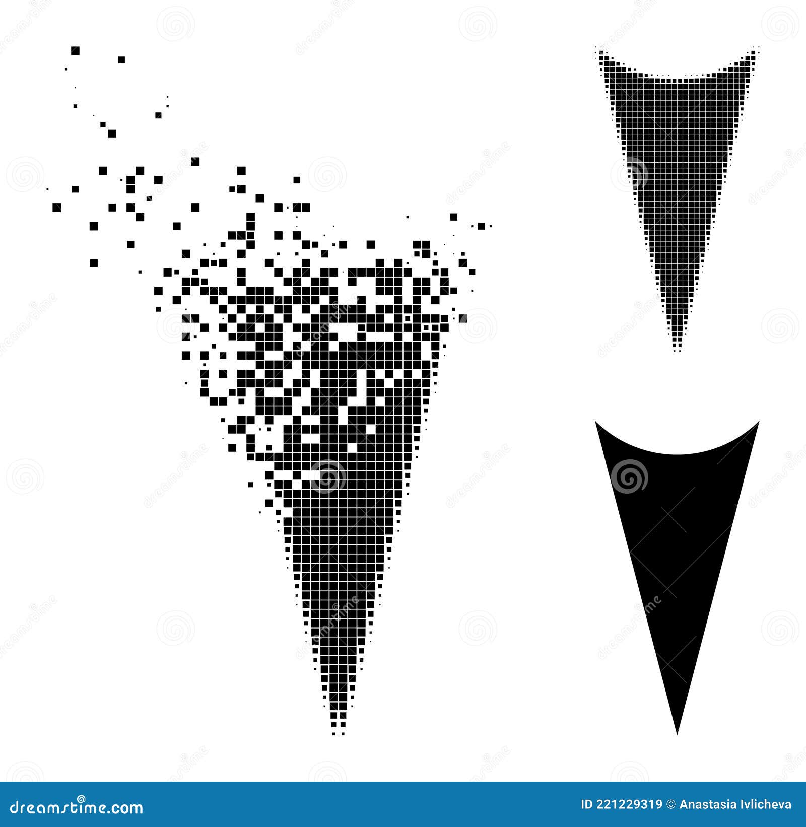 Shredded and Halftone Dot Arrowhead Down Icon Stock Vector ...