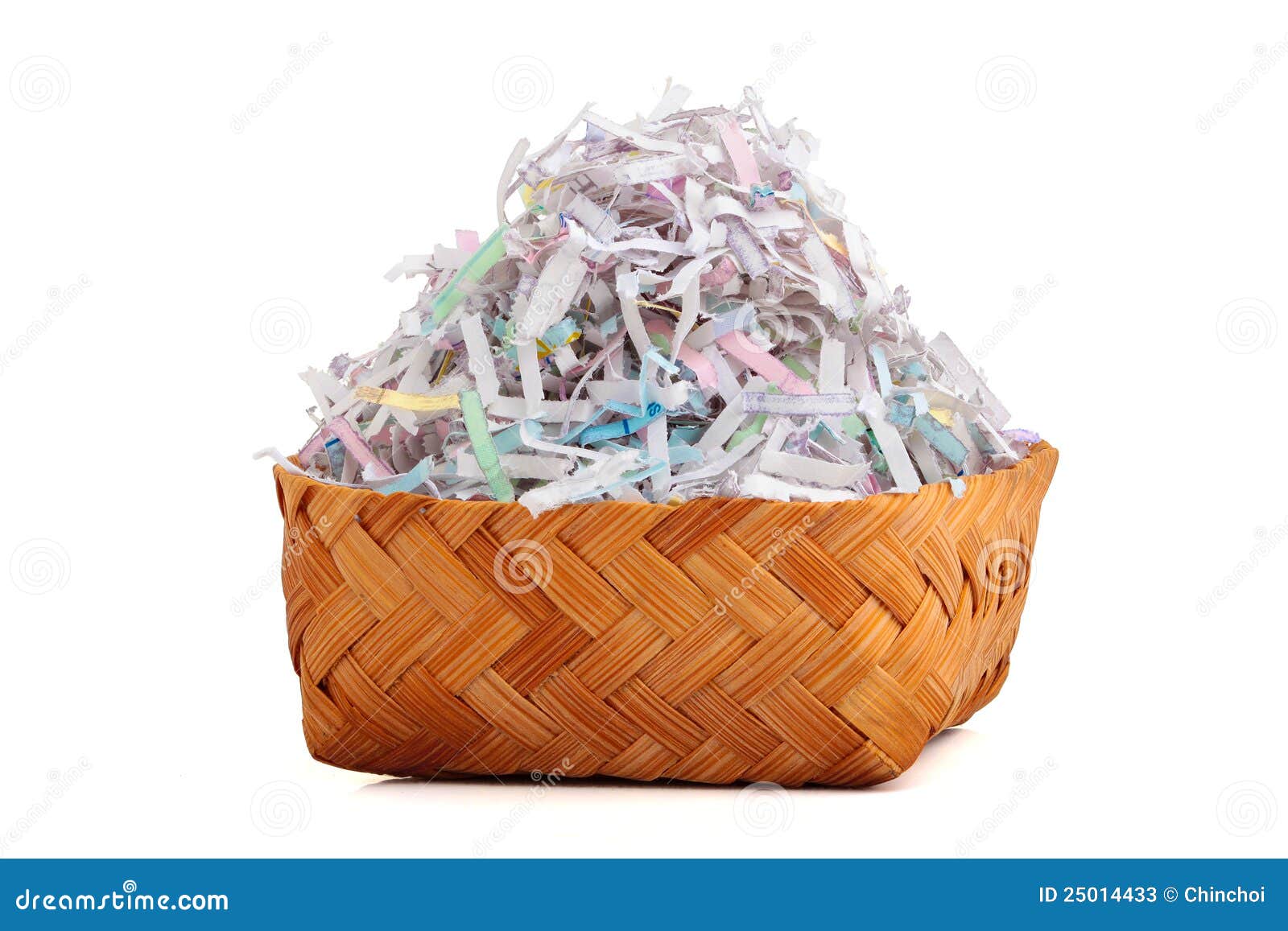 Shredded Paper in Bamboo Busket. Stock Image - Image of isolated, macro ...