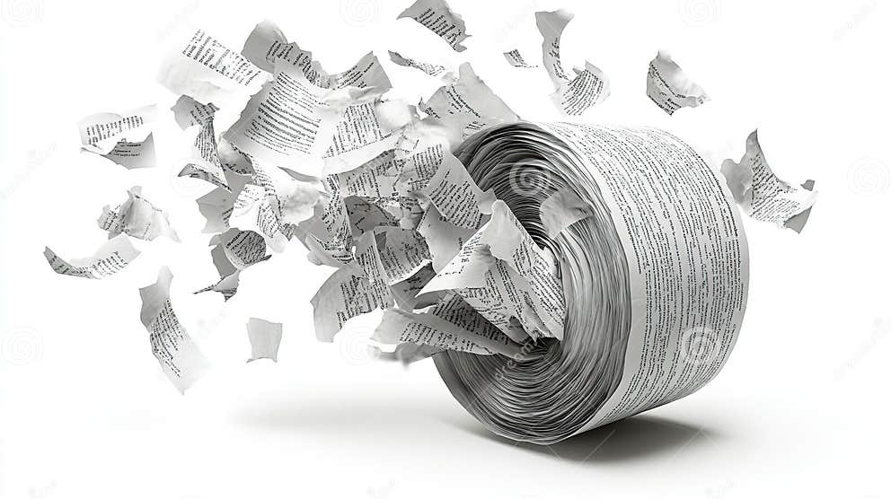 Shredded Paper Exploding from a Large Roll, Isolated on White ...