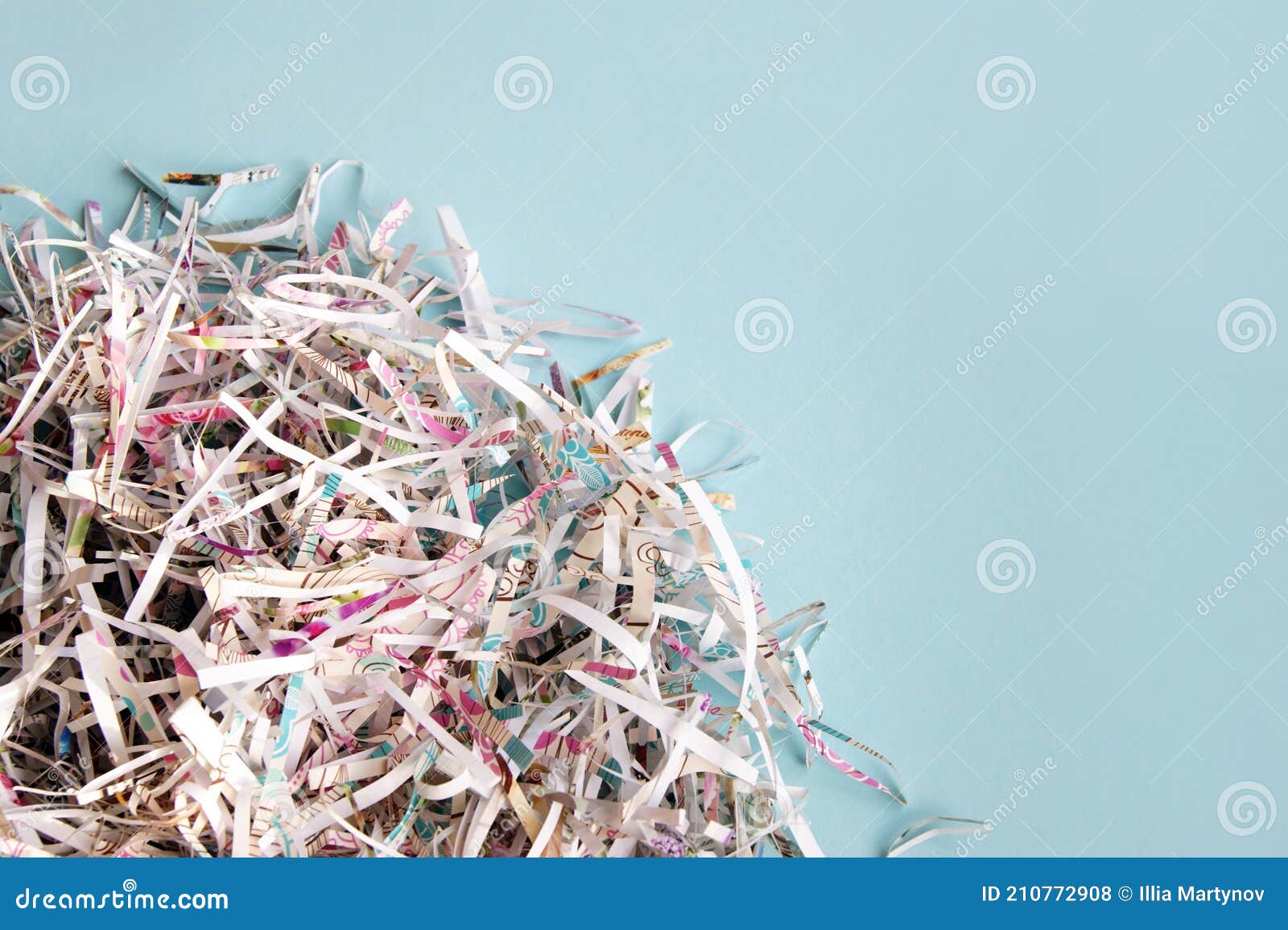 Shredded Paper on Light Blue Background. Stock Photo - Image of element ...
