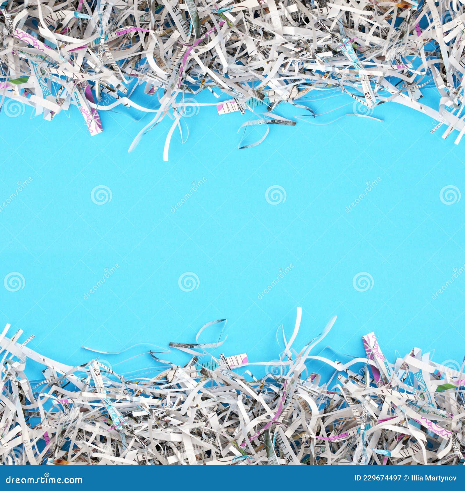 The Shredded Paper on Light Blue Background. Stock Image - Image of ...