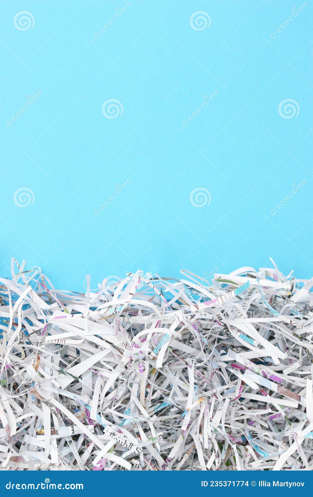 The Shredded Paper on Light Blue Background. Stock Photo - Image of ...
