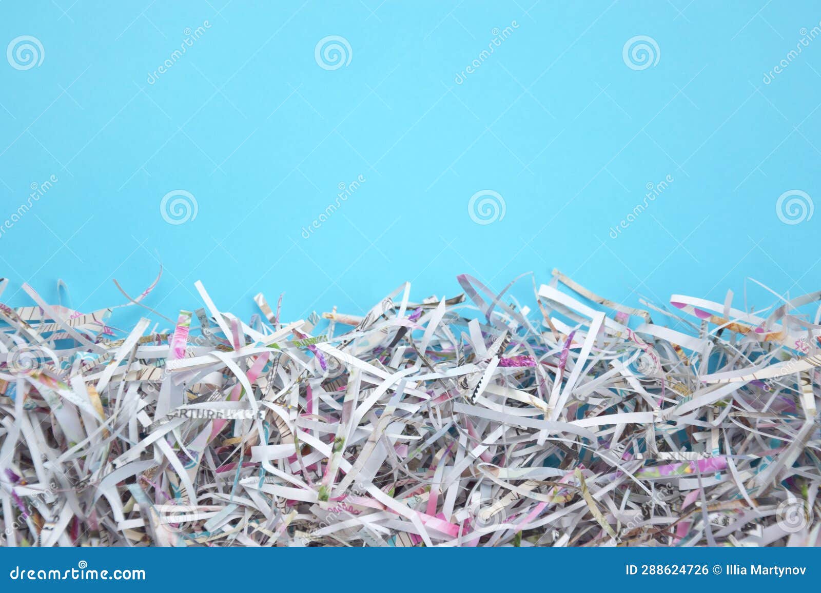 The Shredded Paper on Light Blue Background. Stock Photo - Image of ...