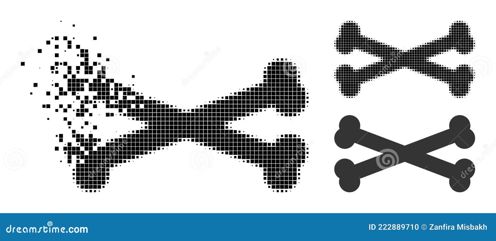 Damaged Pixelated Bones Glyph with Halftone Version Stock Vector ...