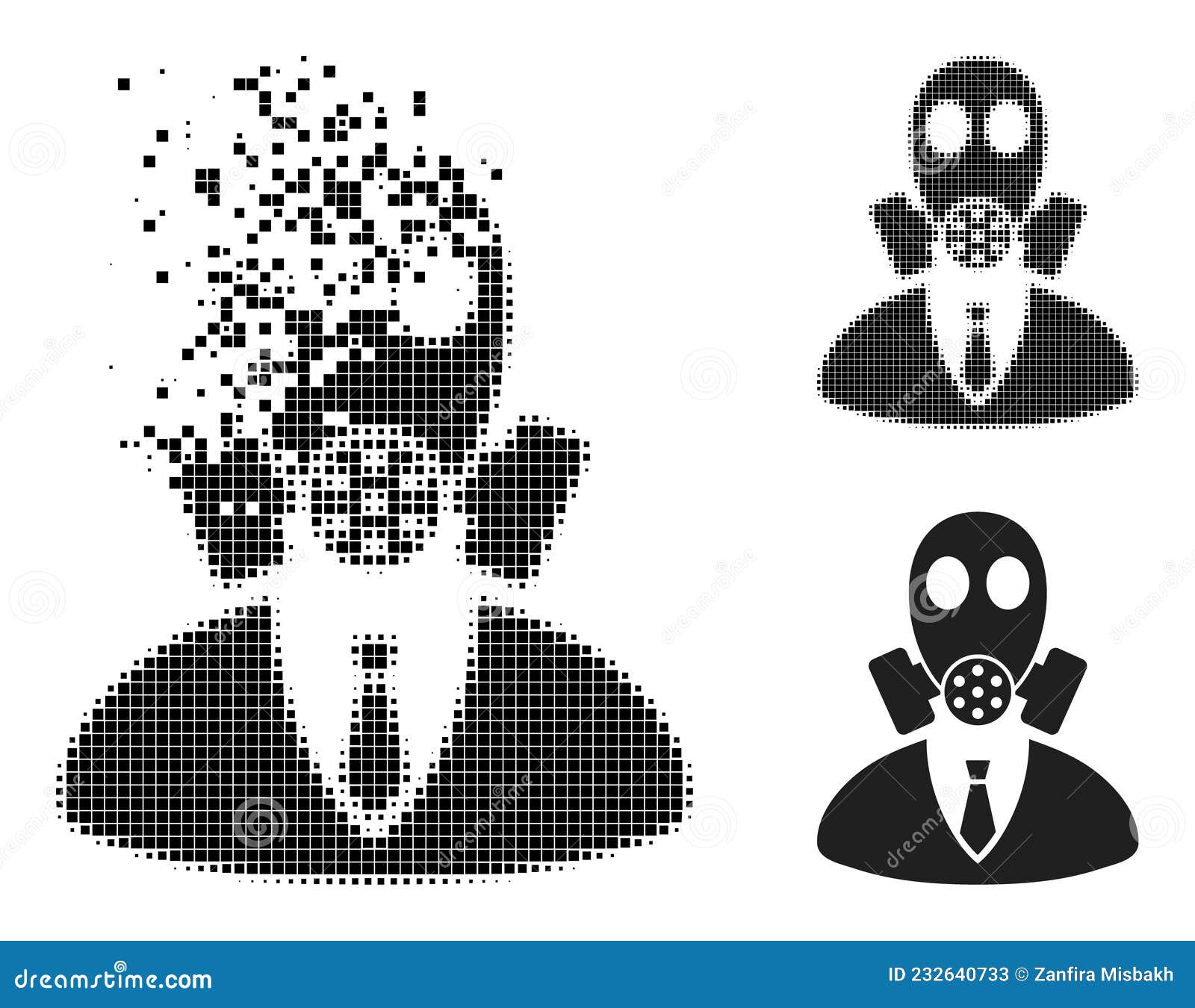 Shredded Pixelated Gasmask Boss Icon with Halftone Version Stock Vector ...