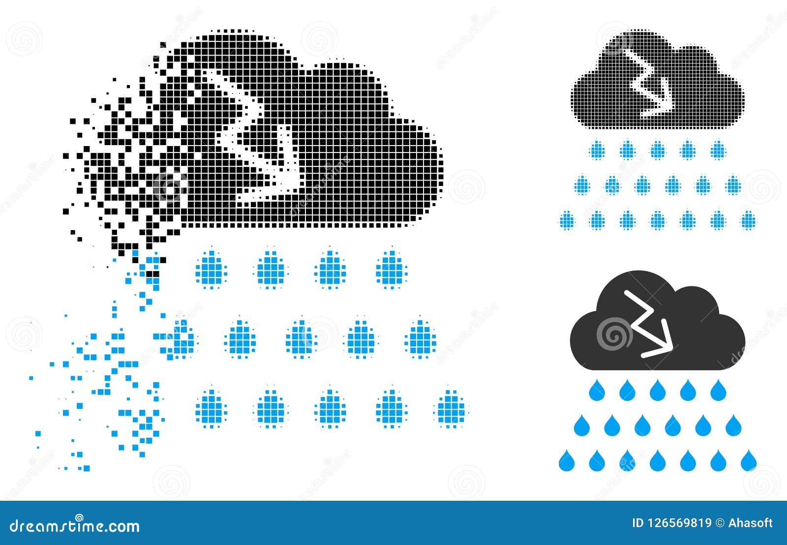 Shredded Pixelated Halftone Thunderstorm Rain Cloud Icon Stock Vector ...