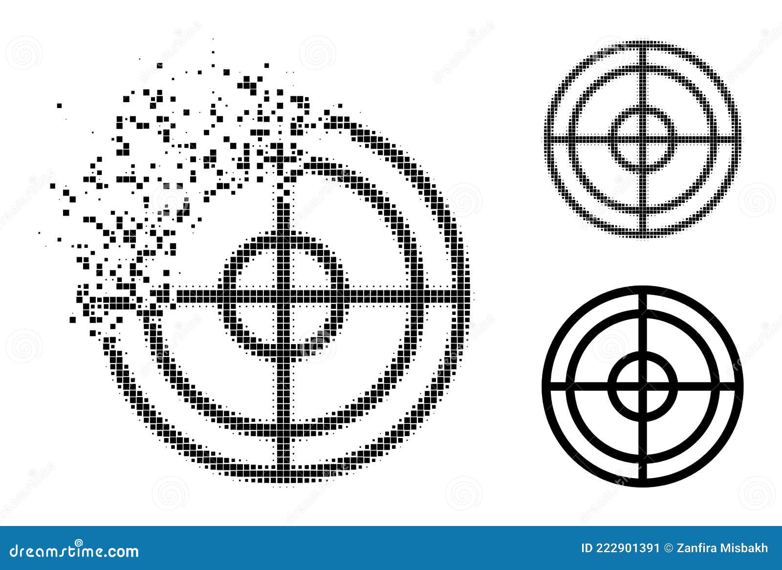 Shredded Pixelated Target Glyph with Halftone Version Stock Vector ...
