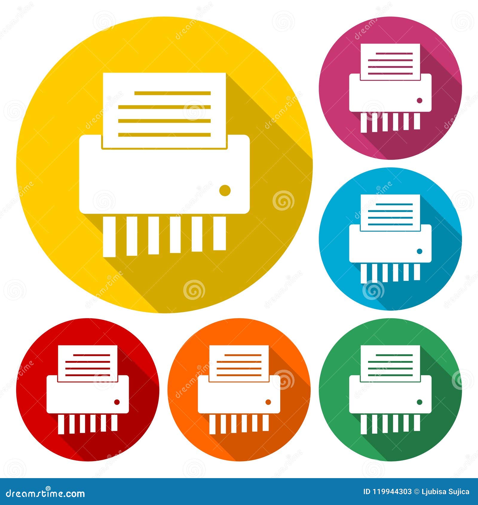 Shredder Shredding a Document Icons Set with Long Shadow Stock Vector ...