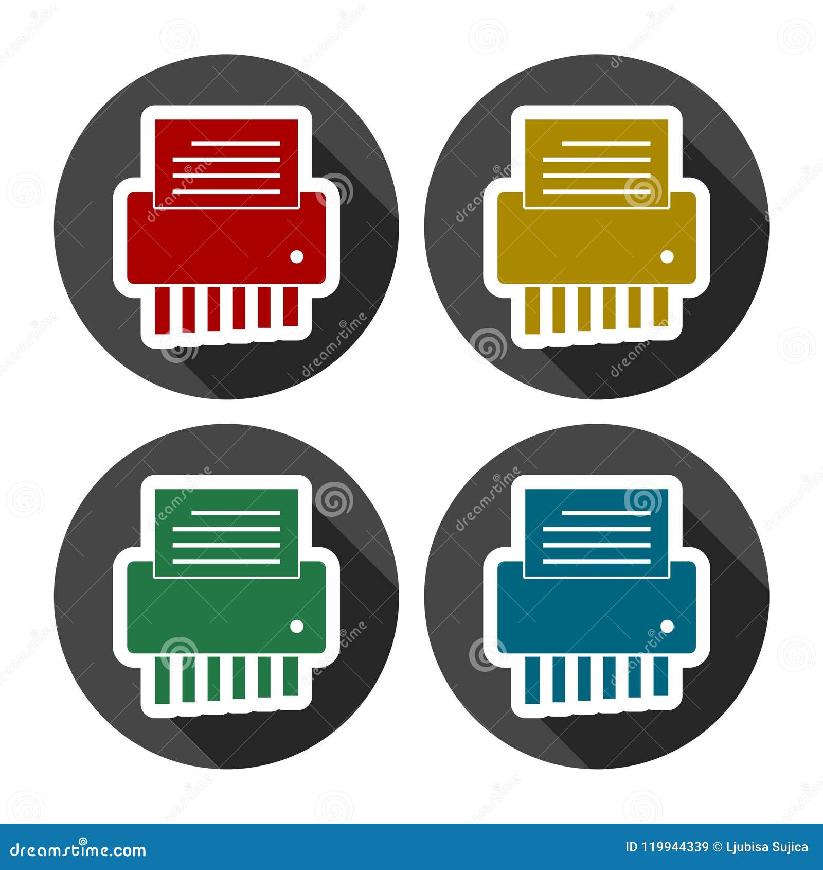 Shredder Shredding a Document Icons Set with Long Shadow Stock Vector ...