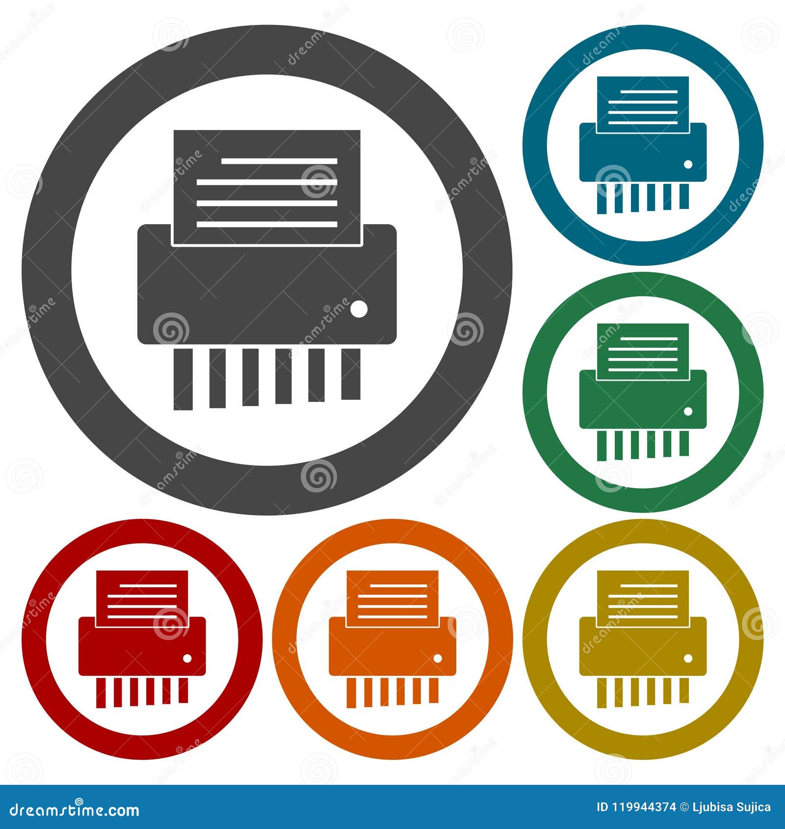 Shredder Shredding a Document Icons Set Stock Vector - Illustration of ...