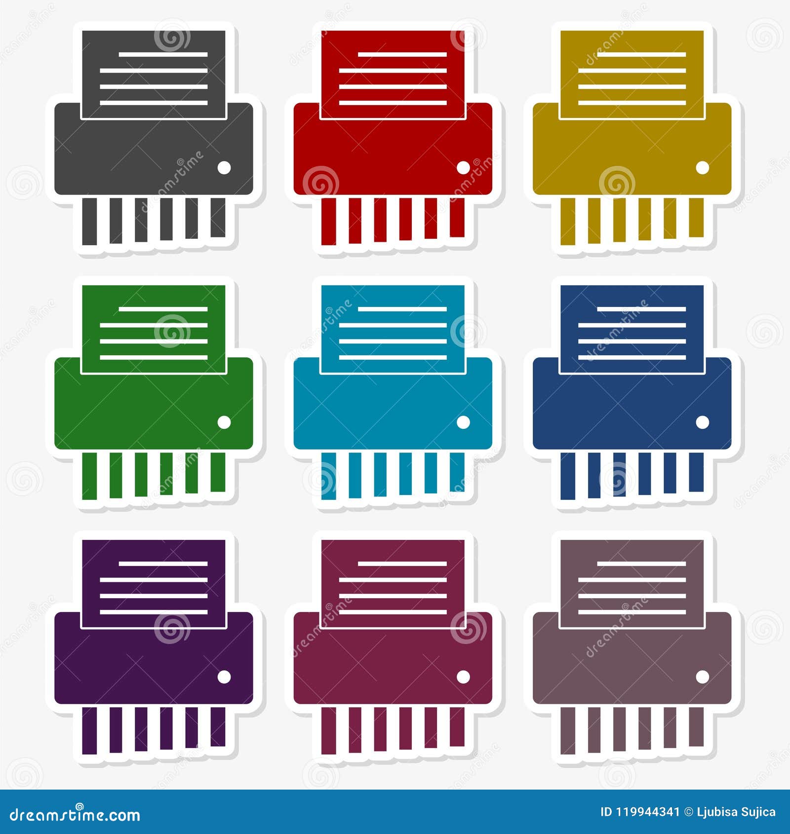 Shredder Shredding a Document Sticker Set Stock Vector - Illustration ...
