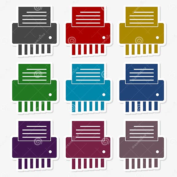 Shredder Shredding a Document Sticker Set Stock Vector - Illustration ...