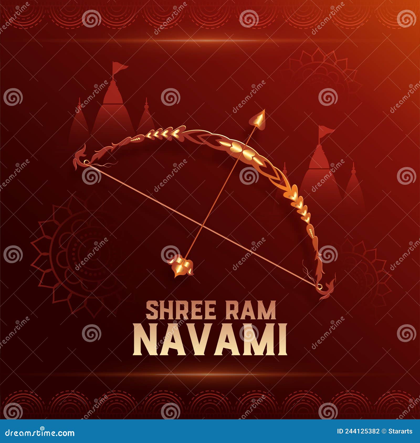 Shree Ram Navami Greeting With Bow And Arrow Stock Vector
