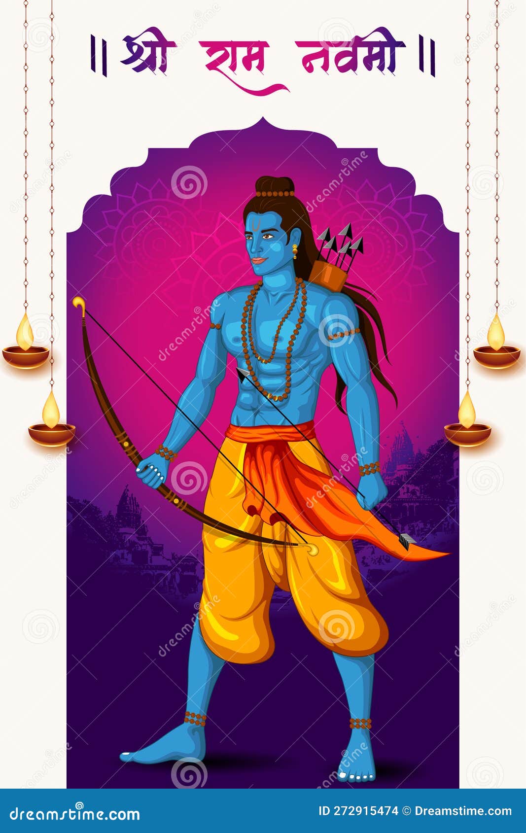 Vector Illustration Of Lord Rama With Marathi Calligraphy Shri Ram ...