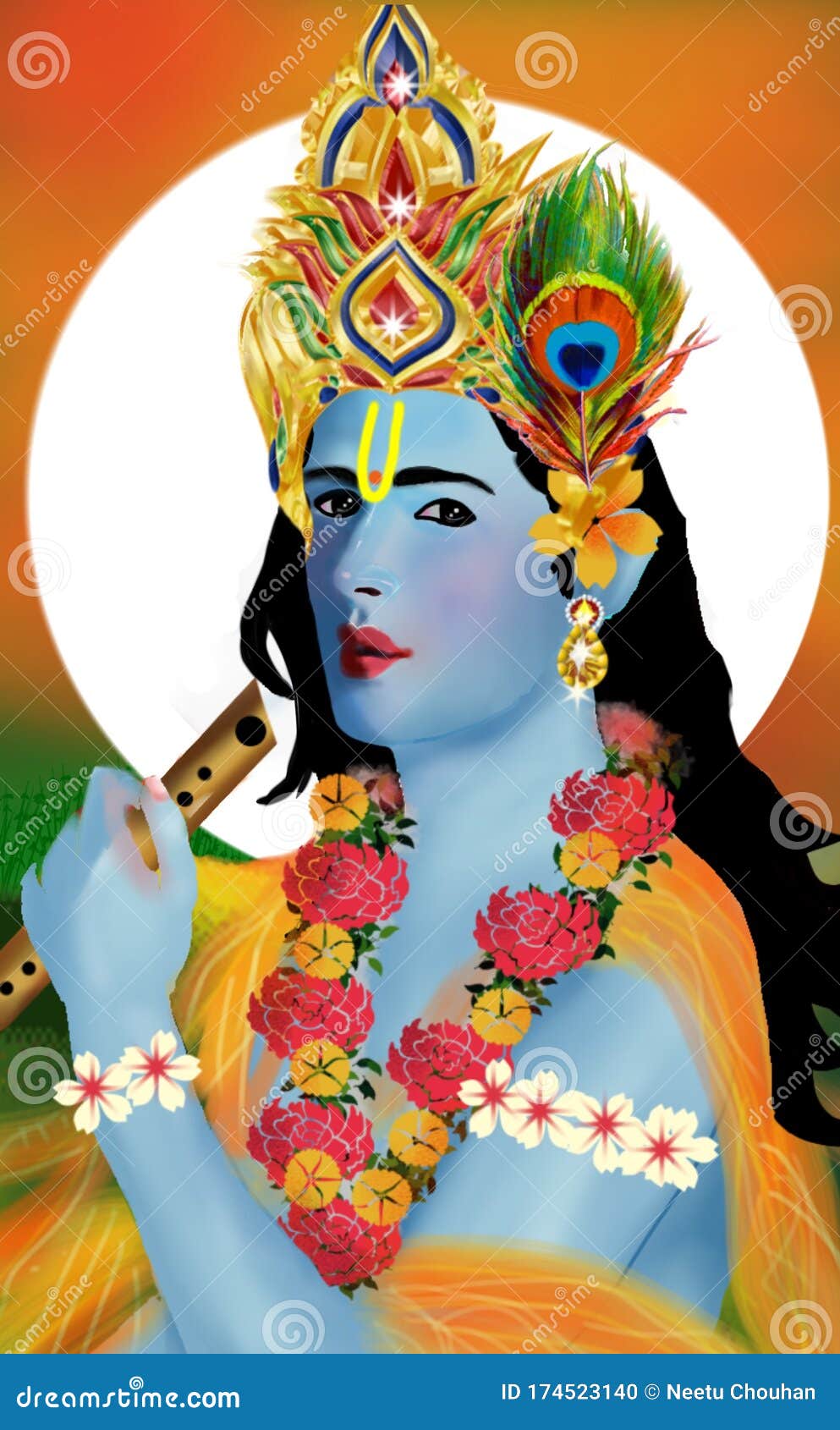 Shri Krishna with flute stock illustration. Illustration of lord ...