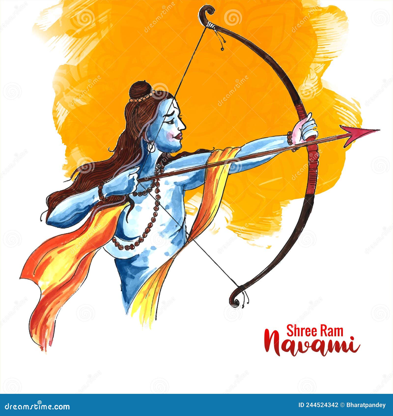 Shri Ram Navami Festival Bow And Arrow Watercolour Card Design Stock