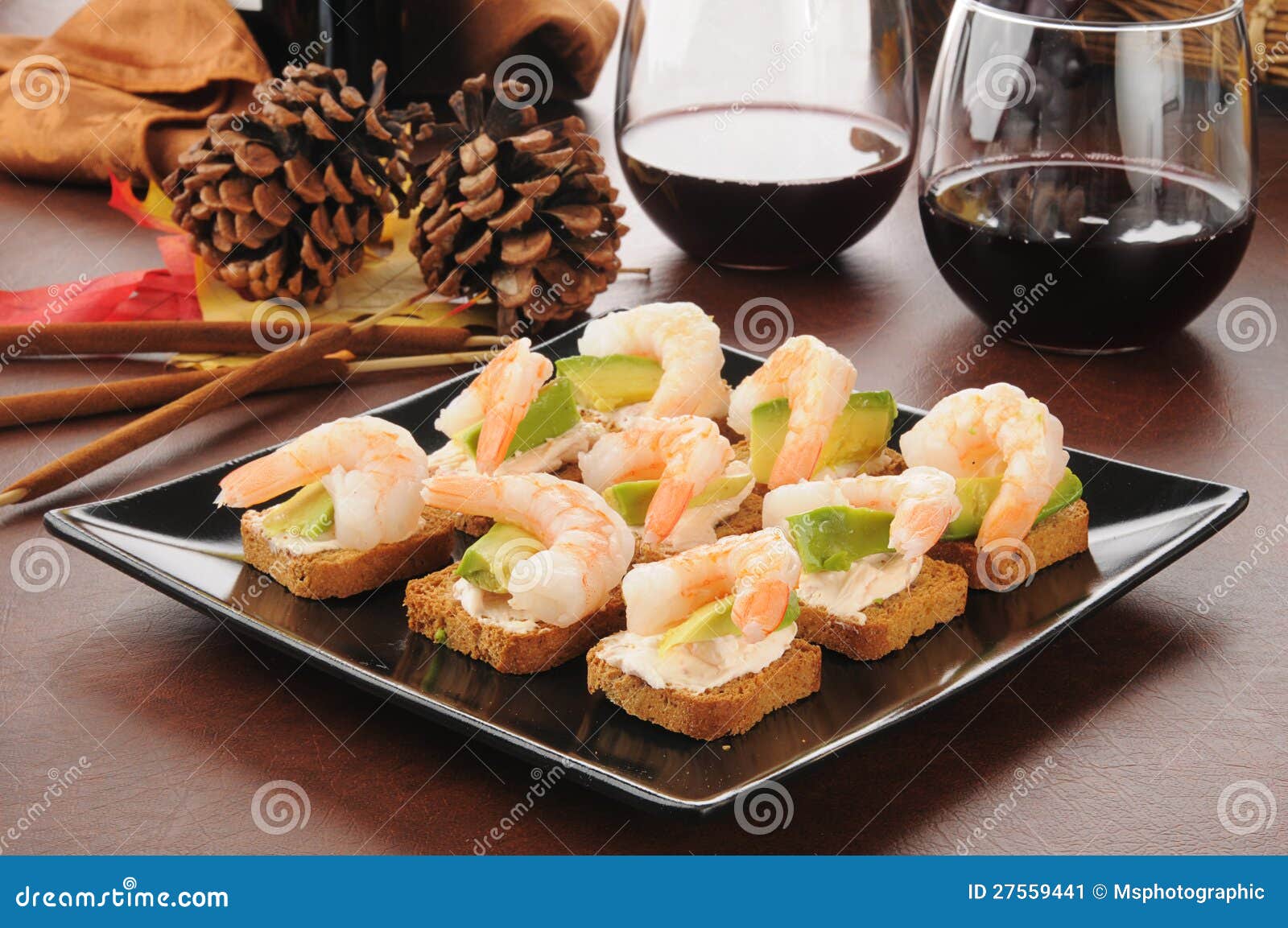 Shrimp avocado canapes stock image. Image of pine, holiday - 27559441