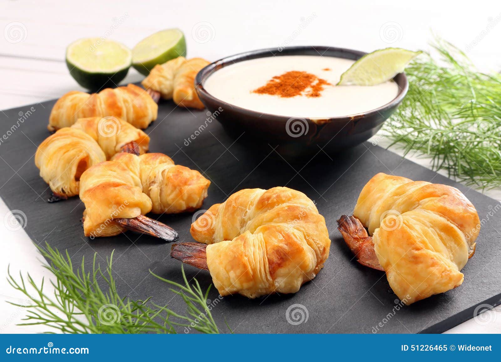 Shrimp Baked in Puff Pastry with Dip Stock Image - Image of dining ...