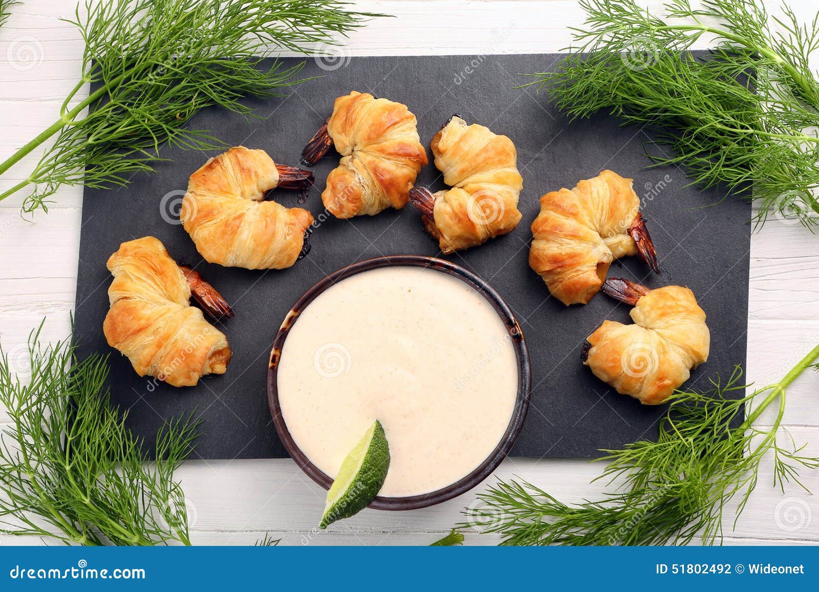 Shrimp Baked in Puff Pastry with Dip Stock Photo - Image of cream ...