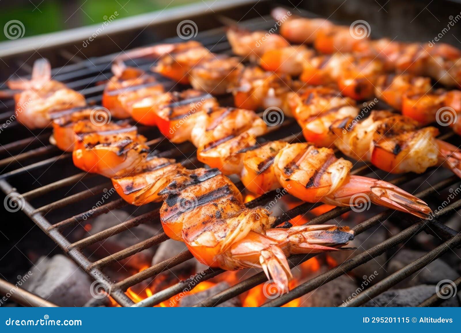 Shrimp Being Cooked on a Barbecue Grill Outdoors Stock Image - Image of ...