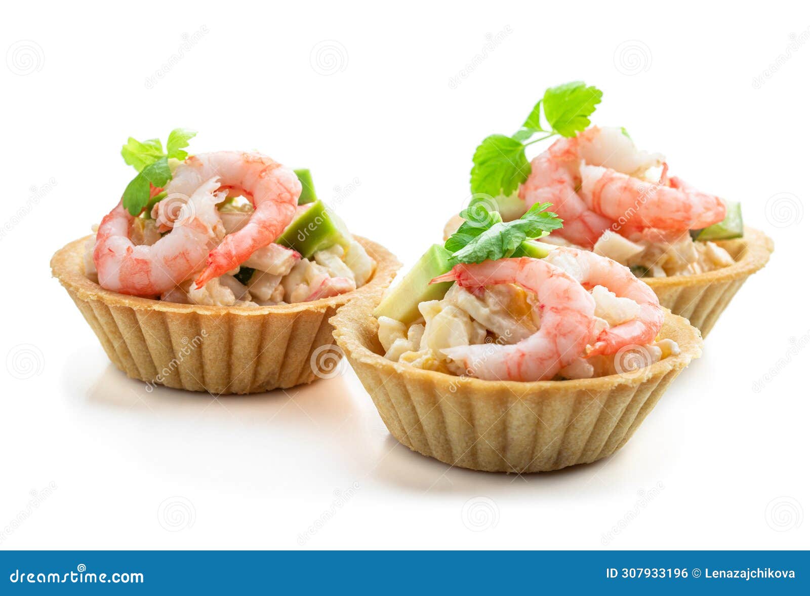 Shrimp and Cheese Salad Tartlets Appetizer Isolated on White Stock ...