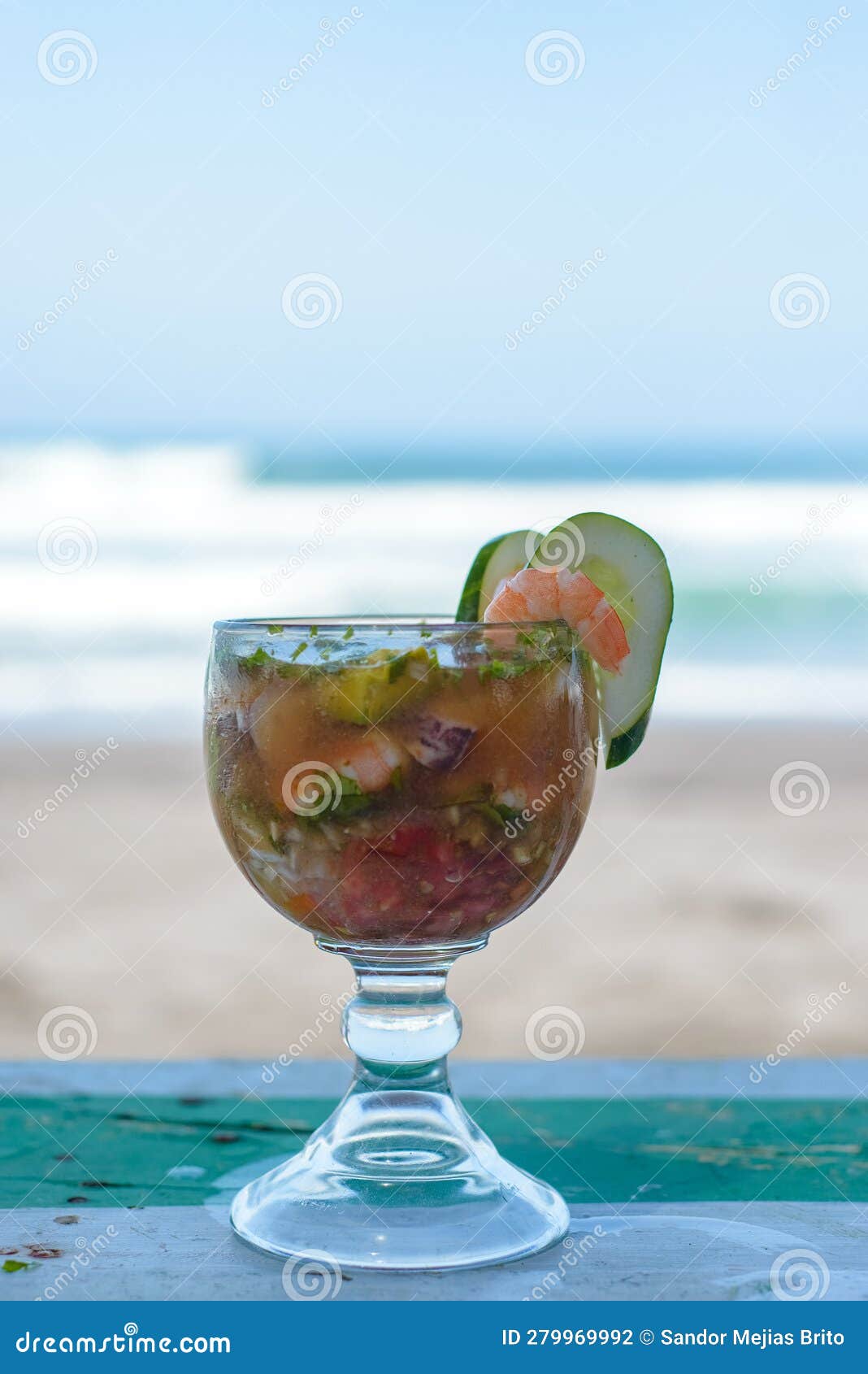 Shrimp Cocktail with Beach Landscape in Background. Stock Photo - Image ...
