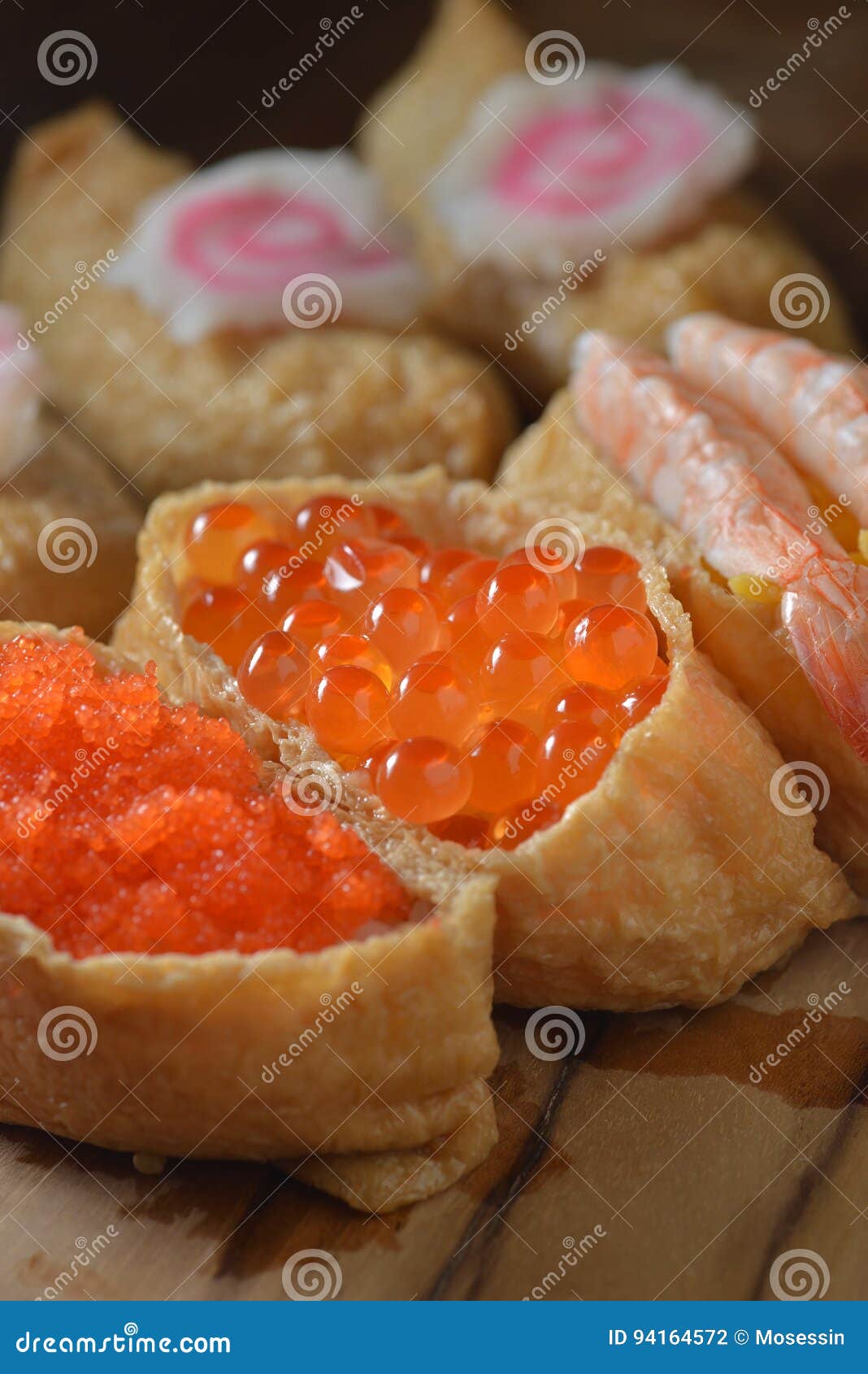 Shrimp Crab Roe sushi stock photo. Image of macro, wasabi - 94164572