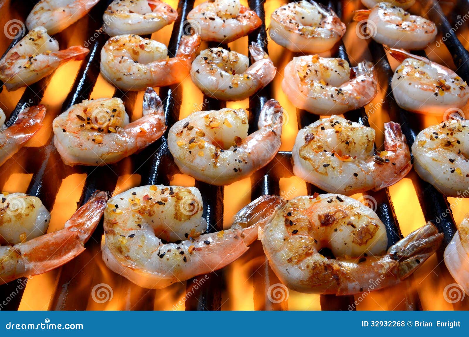 Shrimp on a Grill Over Open Flames Stock Photo - Image of freshness ...