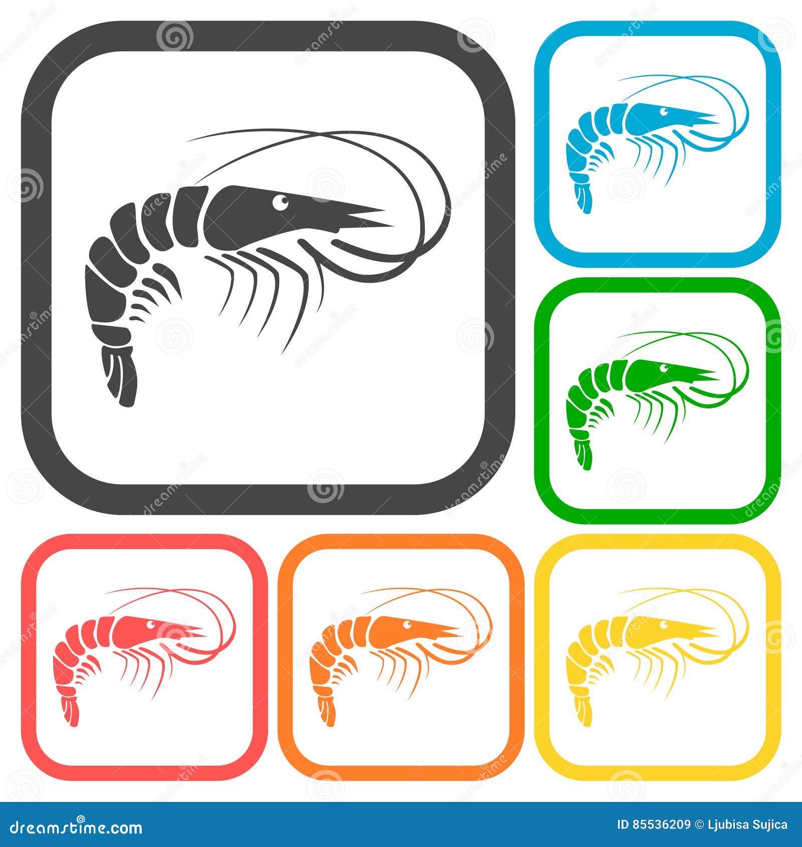 Shrimp icons set stock vector. Illustration of badge - 85536209