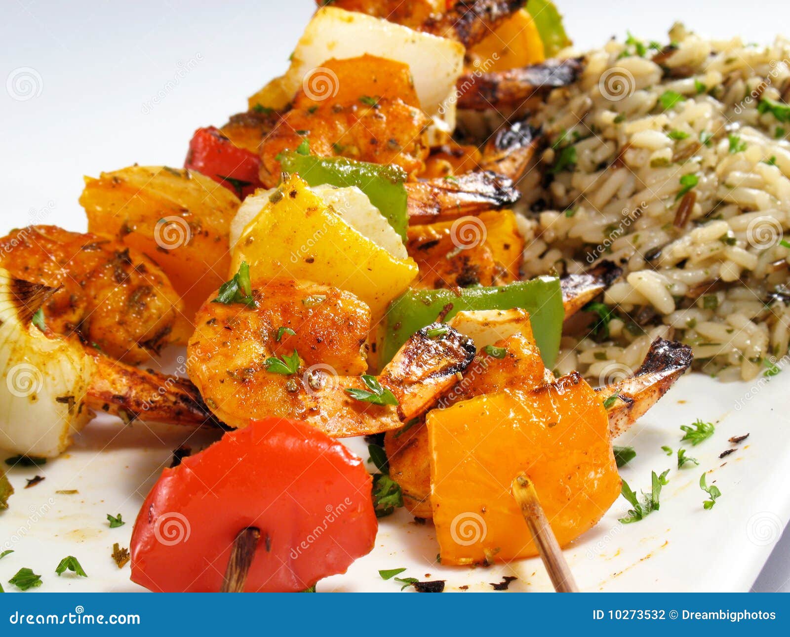 Shrimp Kebabs & Rice stock photo. Image of vegetable - 10273532