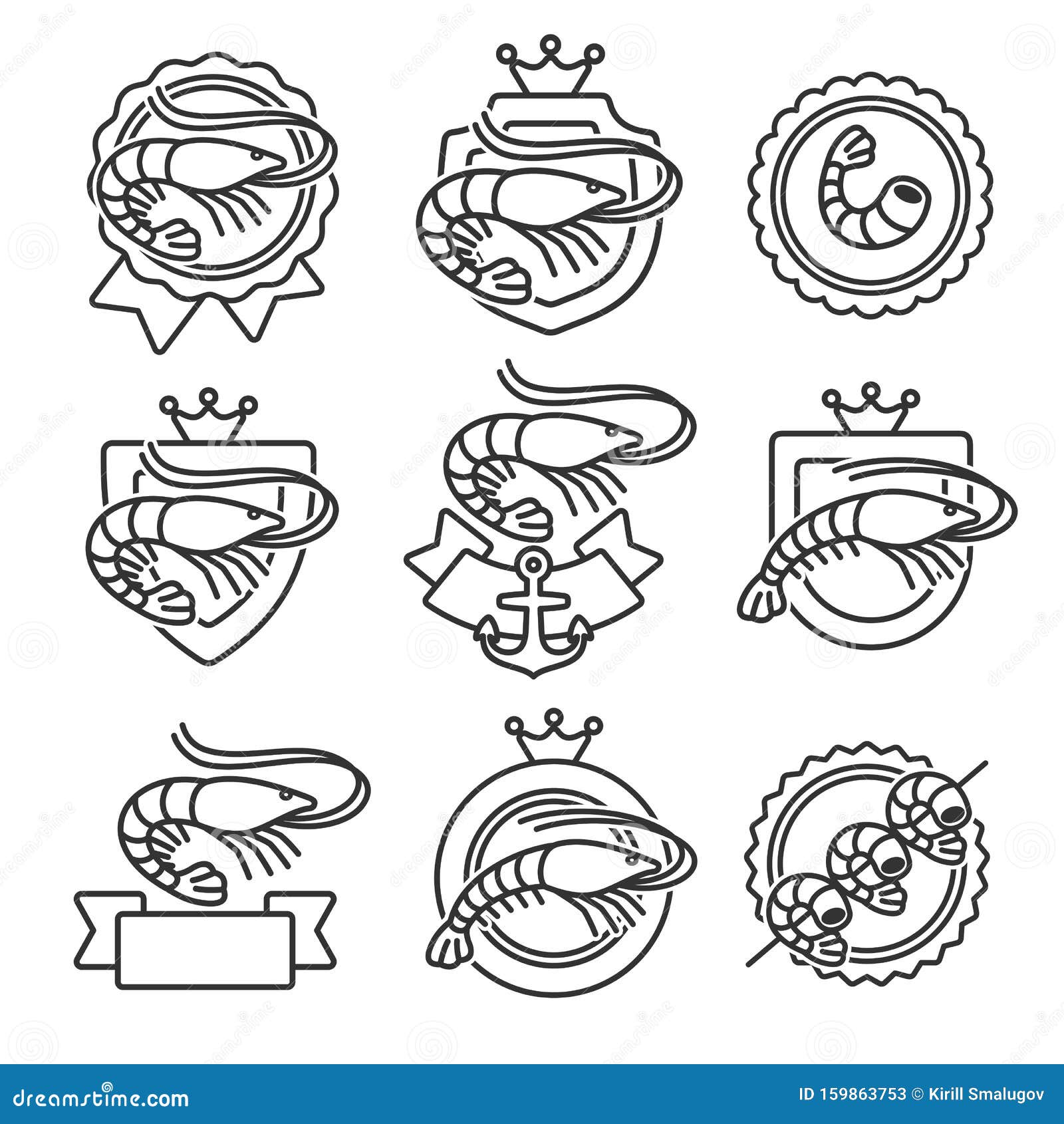 Shrimp Labels and Elements Set. Collection Icon Shrimp Stock Vector ...