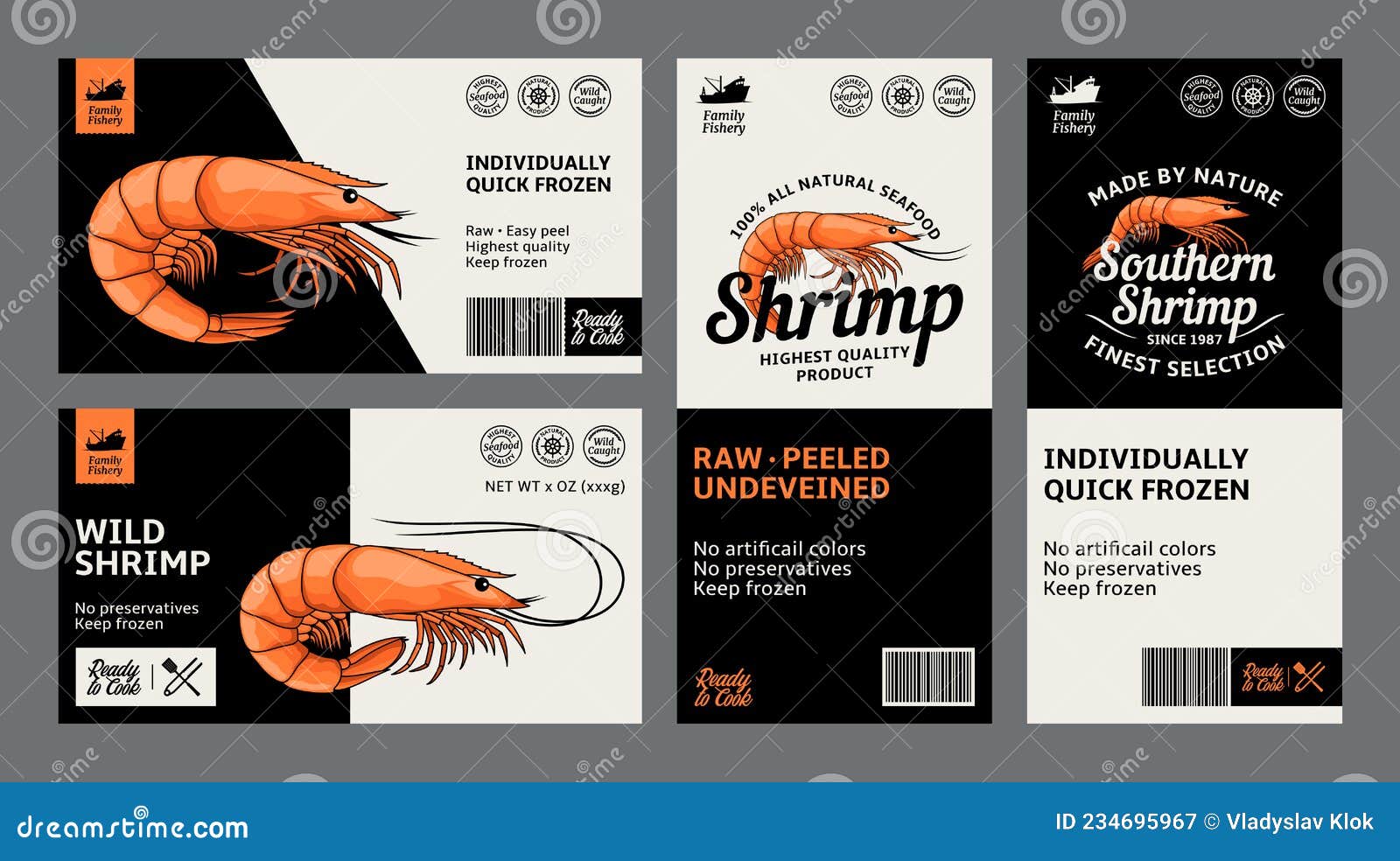 Shrimp Labels and Shrimp Illustrations Stock Vector - Illustration of ...