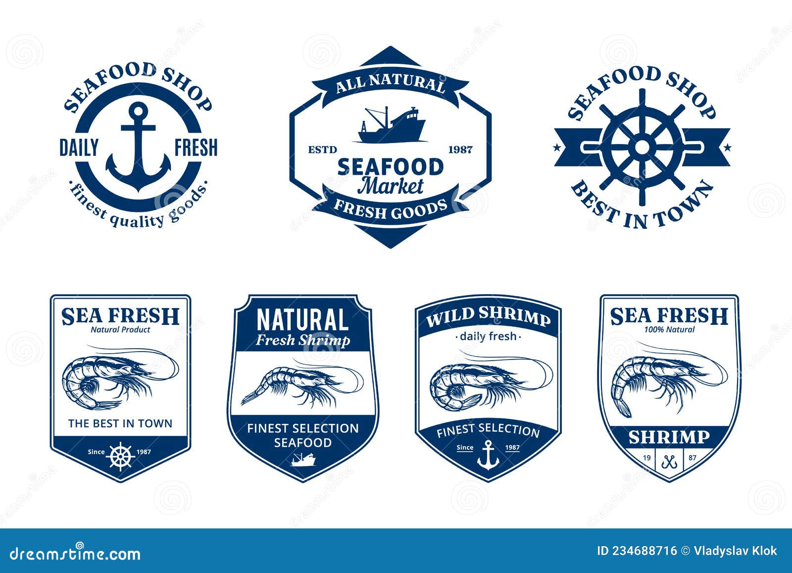 Shrimp Logo and Seafood Design Element Stock Vector - Illustration of ...