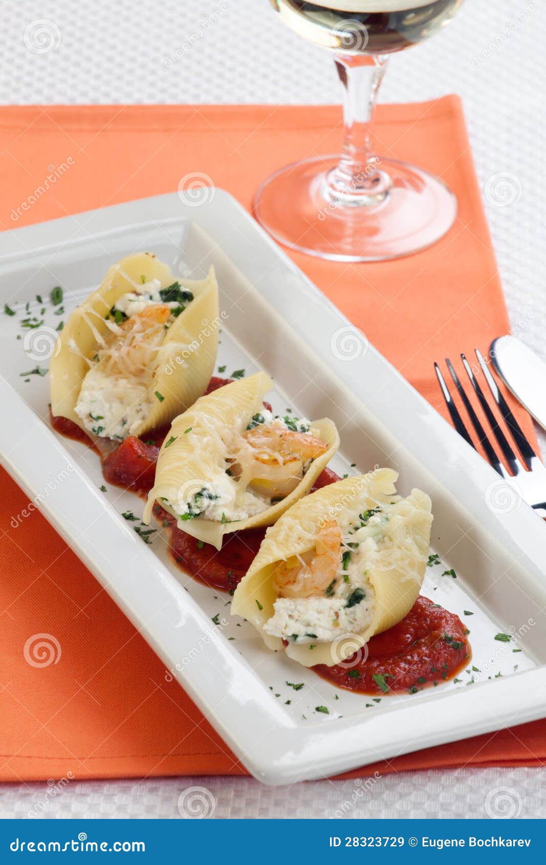 Shrimp Pasta Shells stock image. Image of savory, spinach - 28323729