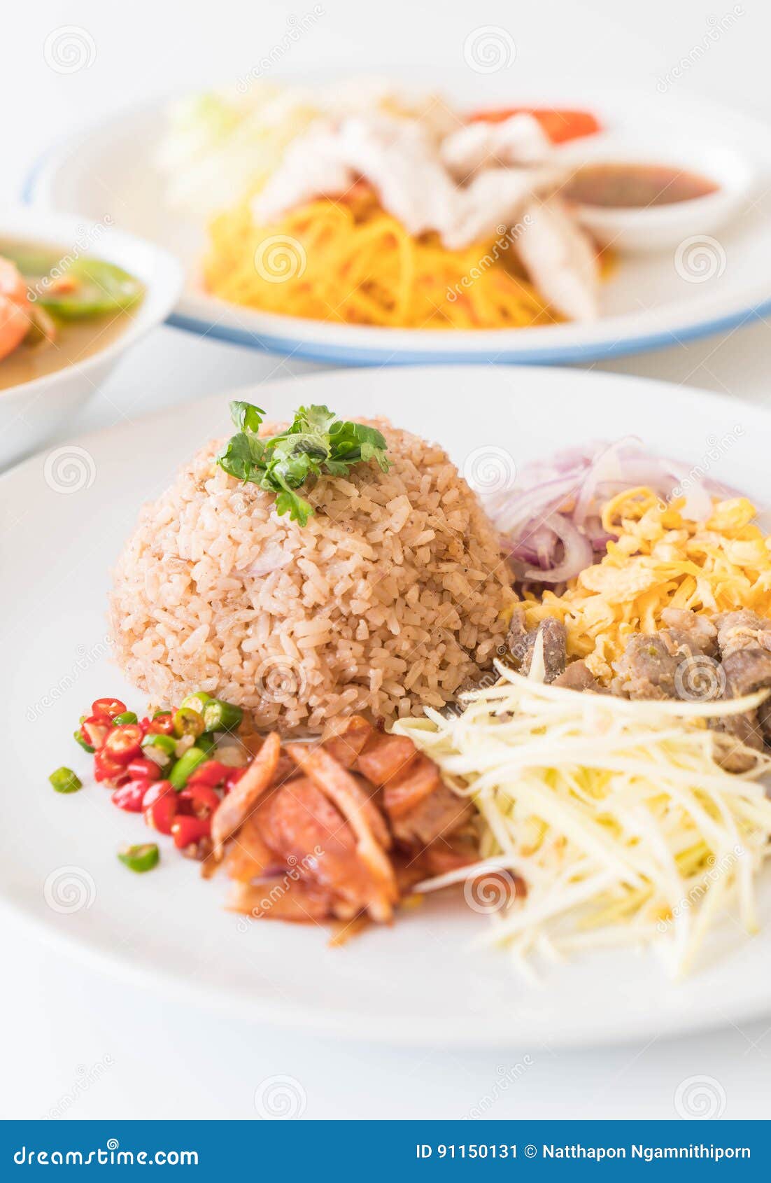 Shrimp-paste fried rice stock image. Image of asia, onion - 91150131
