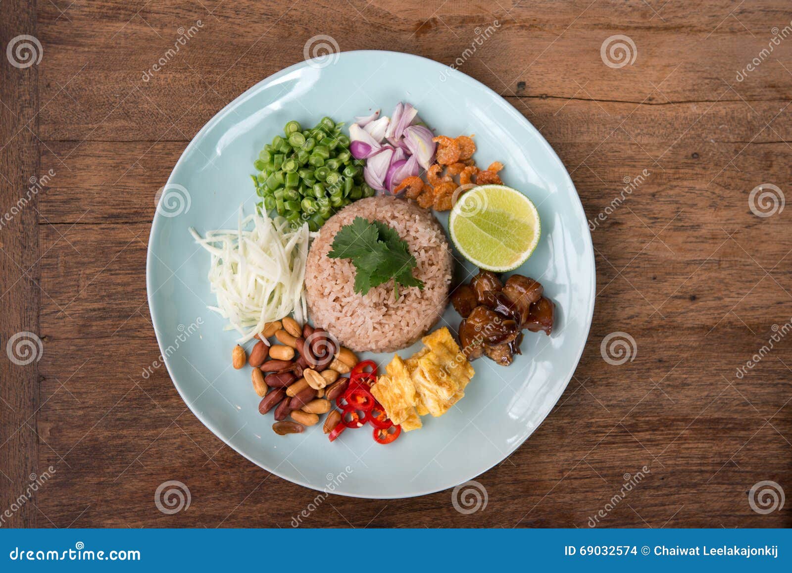 Shrimp paste fried rice. stock photo. Image of asian - 69032574