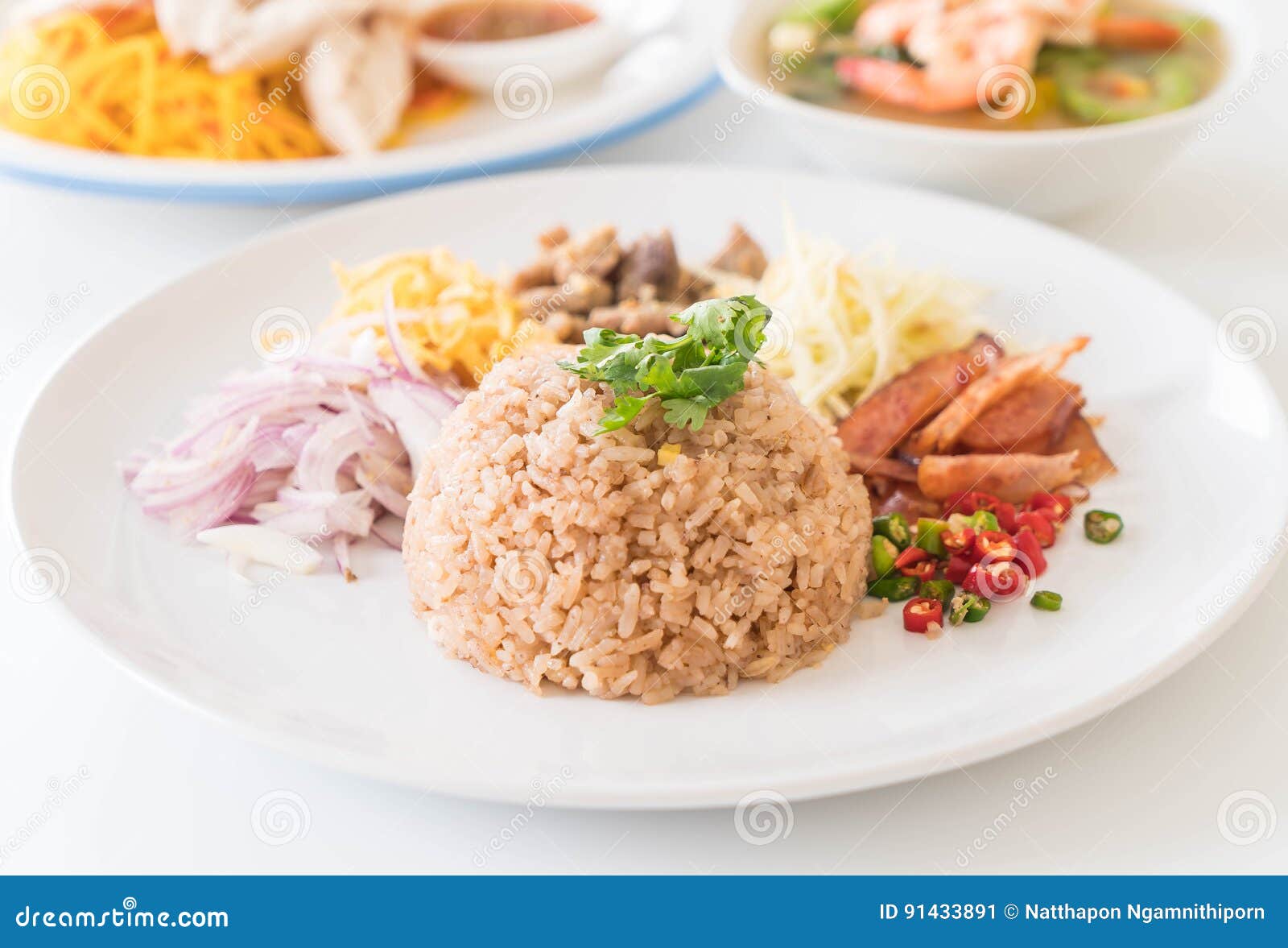 Shrimp-paste fried rice stock image. Image of cuisine - 91433891