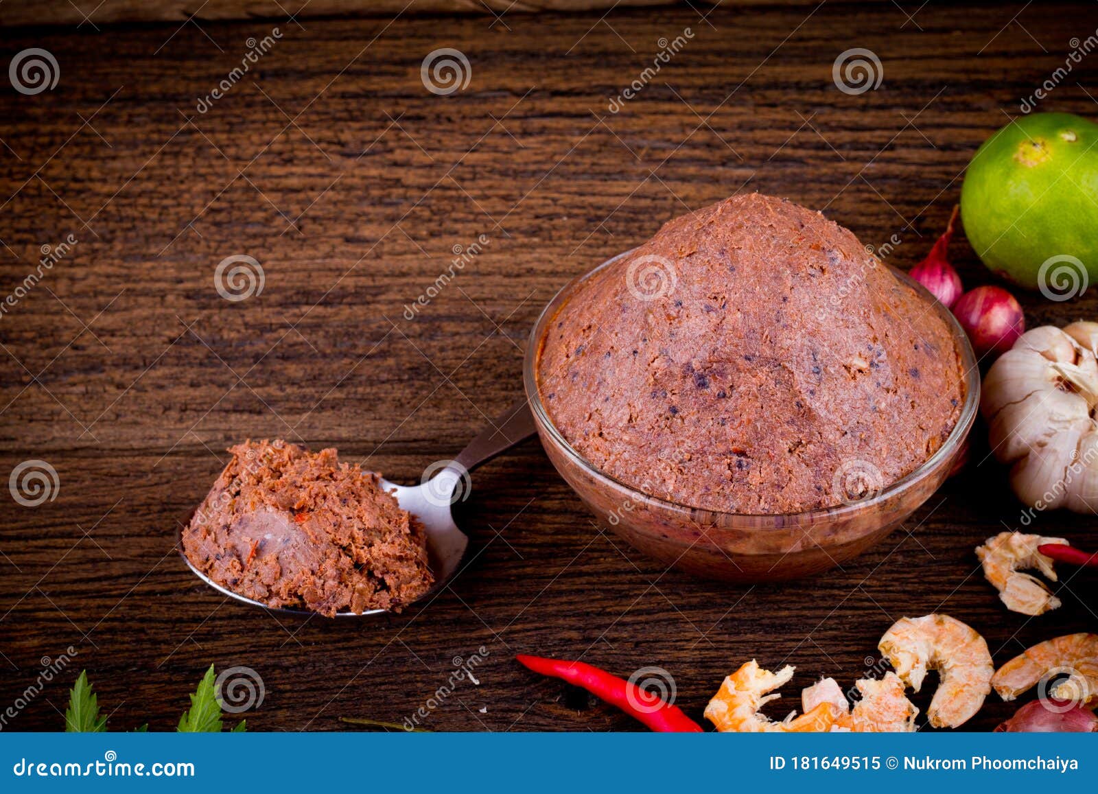 Shrimp Paste Kapi and Thai Ingredient in Glass Bowl on Wooden ...