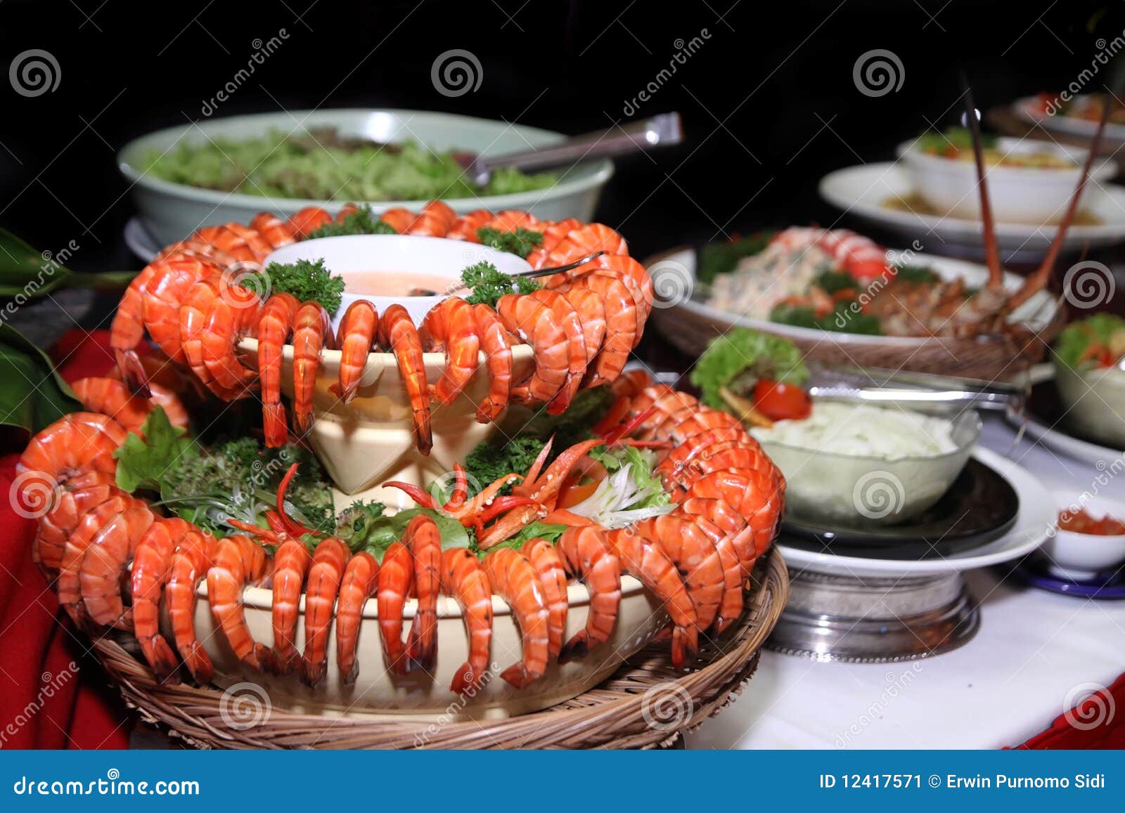 Shrimp or prawn at buffet stock image. Image of salad - 12417571
