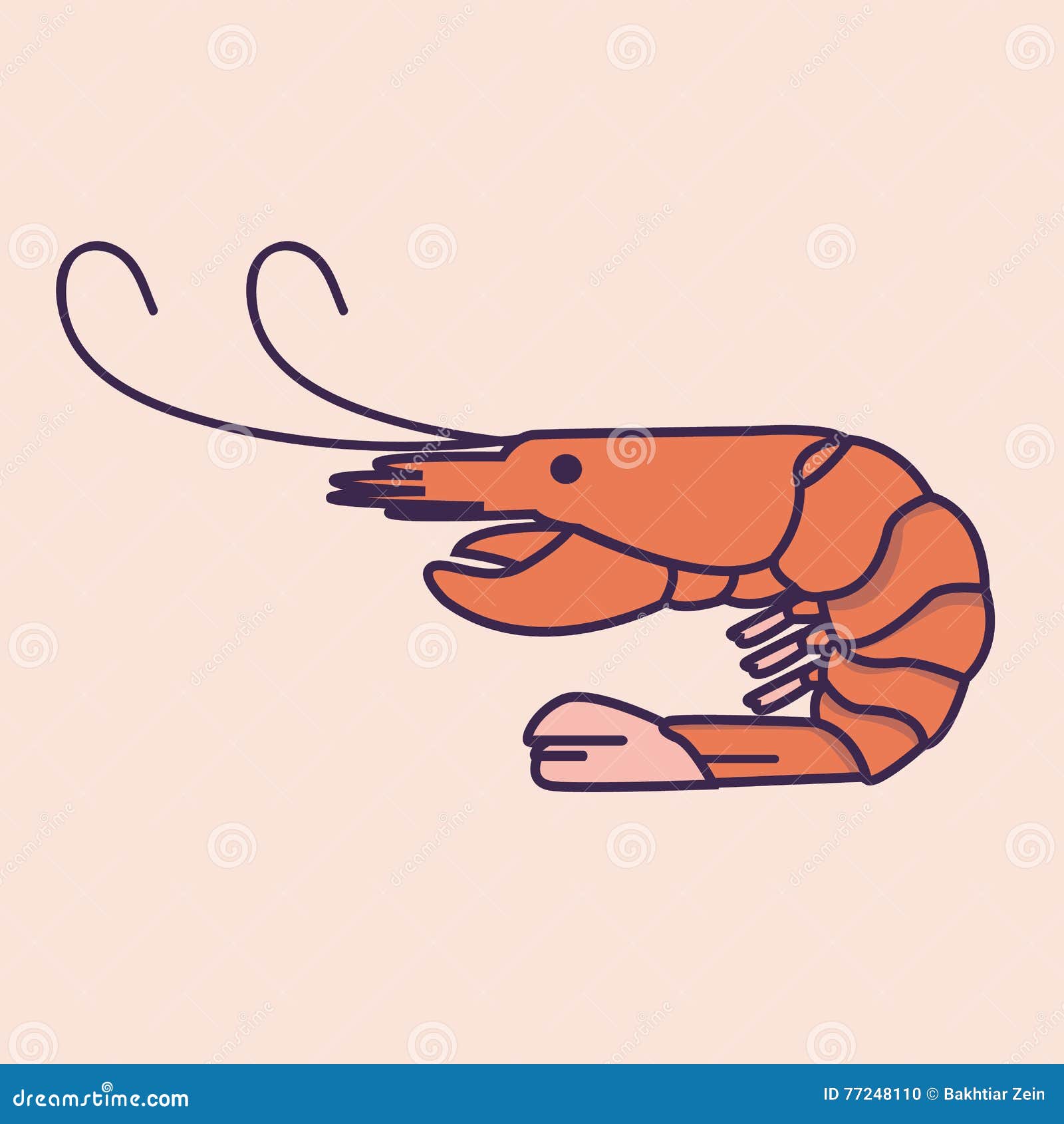 Shrimp Prawn Illustration Drawing Icon Flat Line Stock Vector ...
