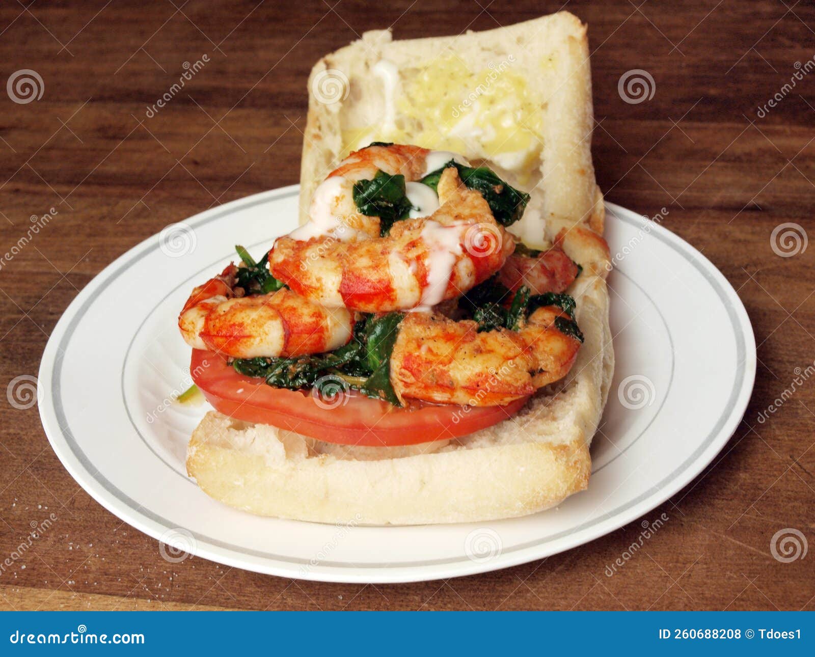 Shrimp sandwich stock photo. Image of cooked, roll, crustacean - 260688208
