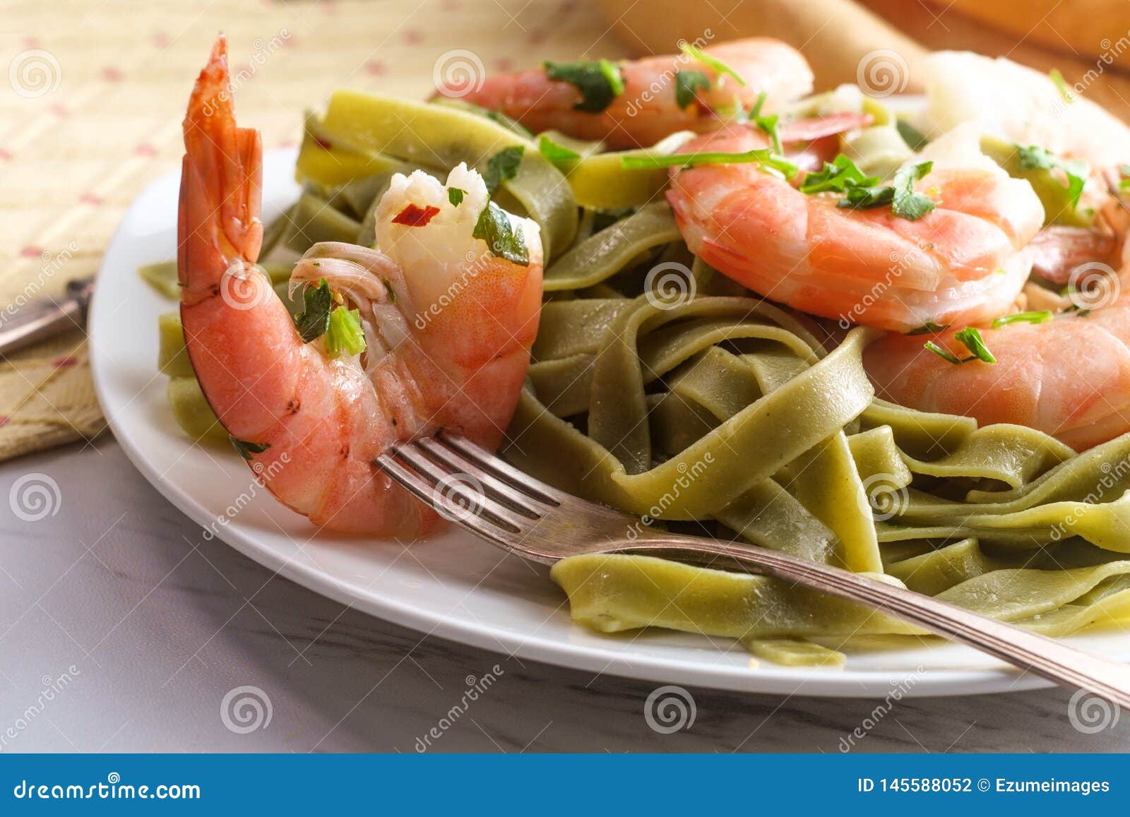 Shrimp Scampi Pappardelle Pasta Stock Photo - Image of meal, cooking ...
