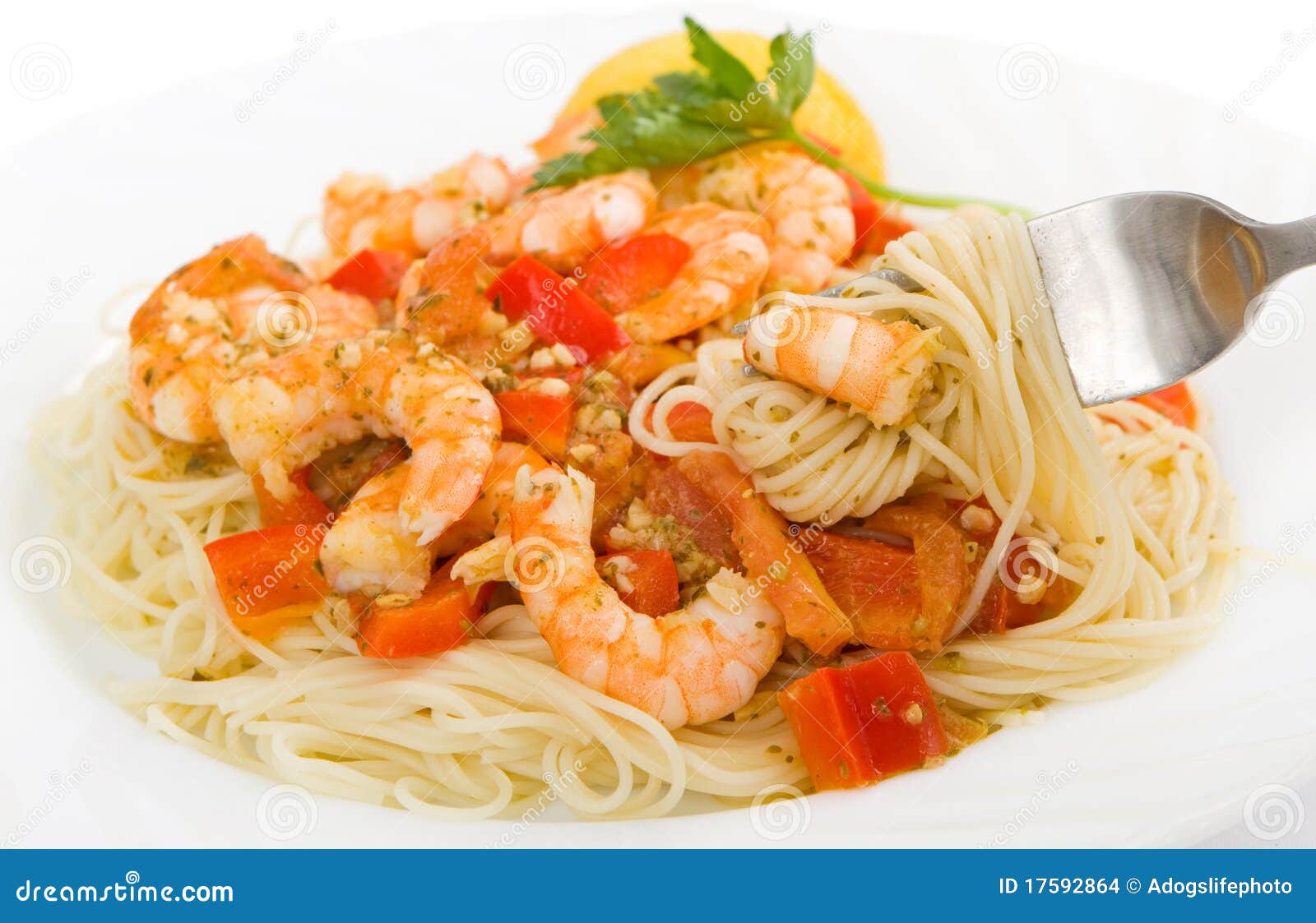 Shrimp Scampi Pasta Dish stock photo. Image of spaghetti - 17592864