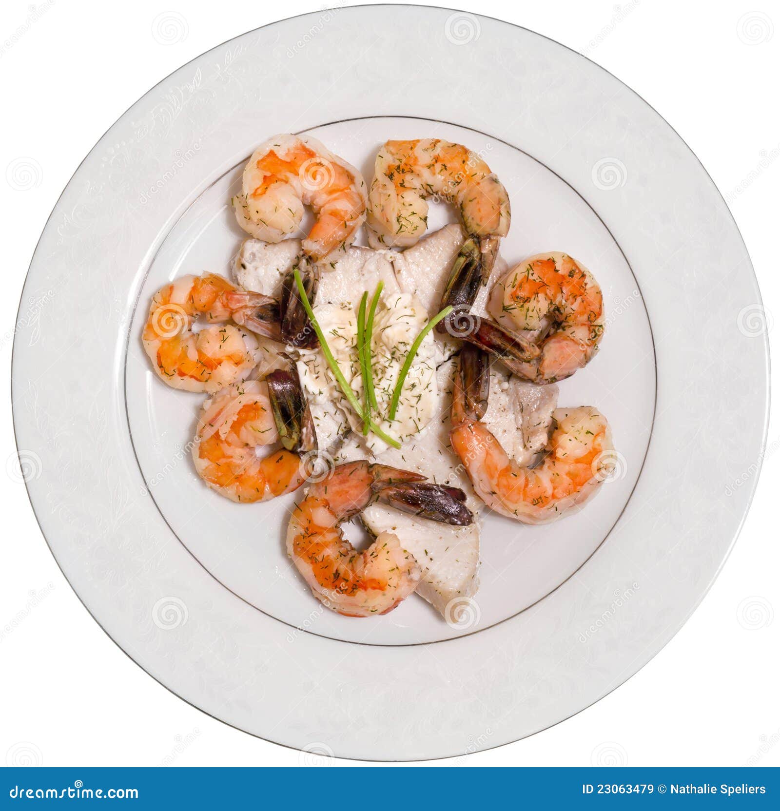Shrimp and Sea Bass Dish Top View Stock Image - Image of marine ...