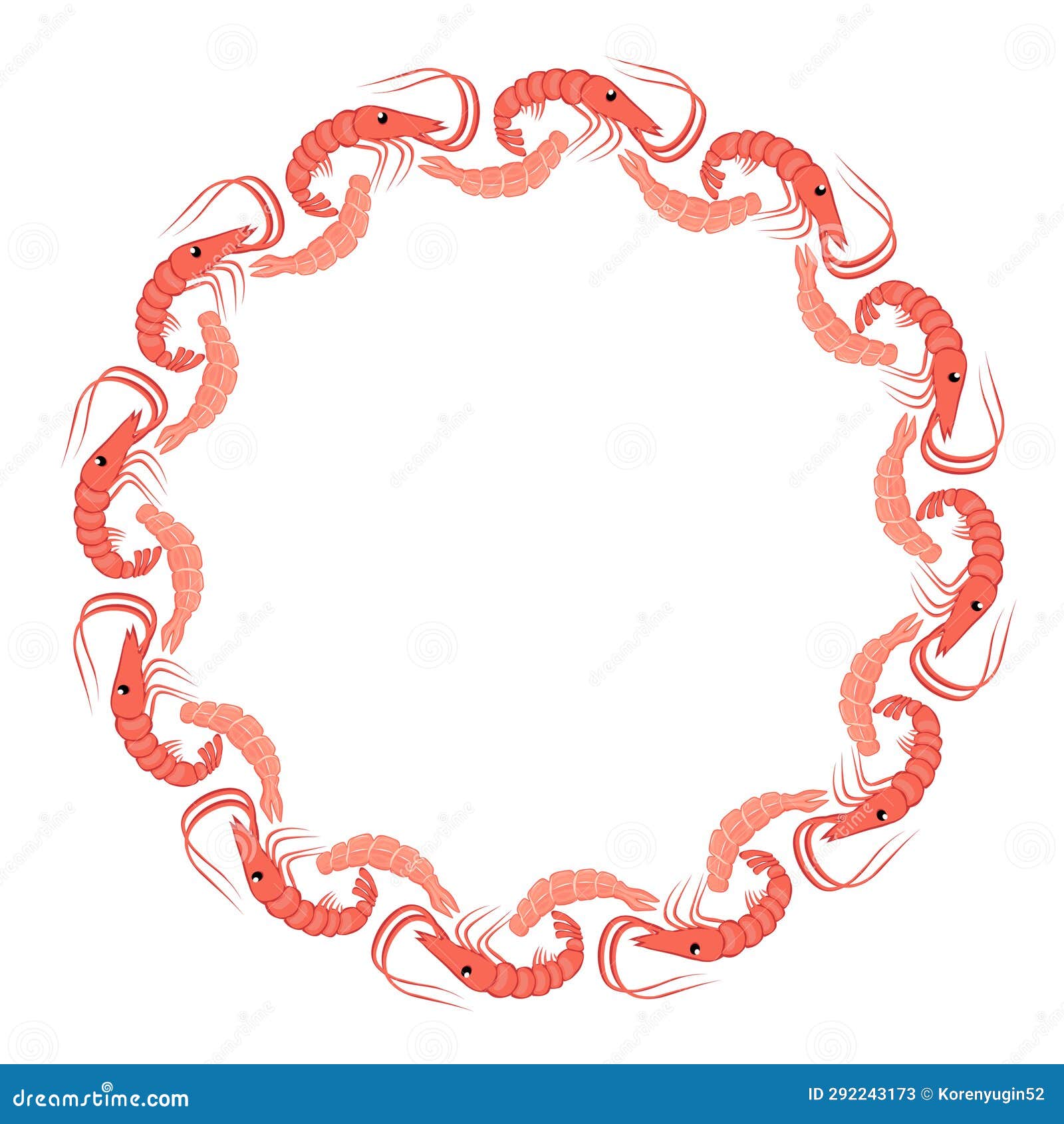 Shrimp Seafood Art Drawn Round Frame Stock Illustration - Illustration ...