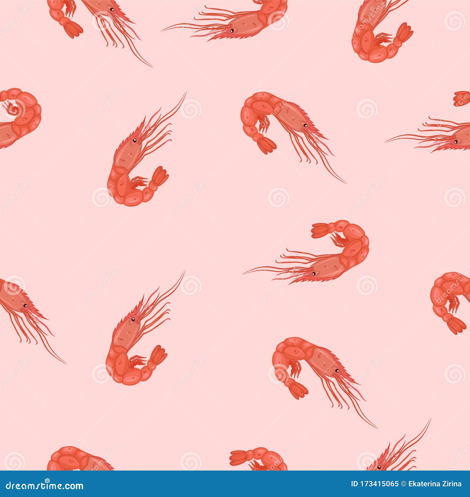 Shrimp Seamless Pattern in Pink. Vector Graphics Stock Illustration ...