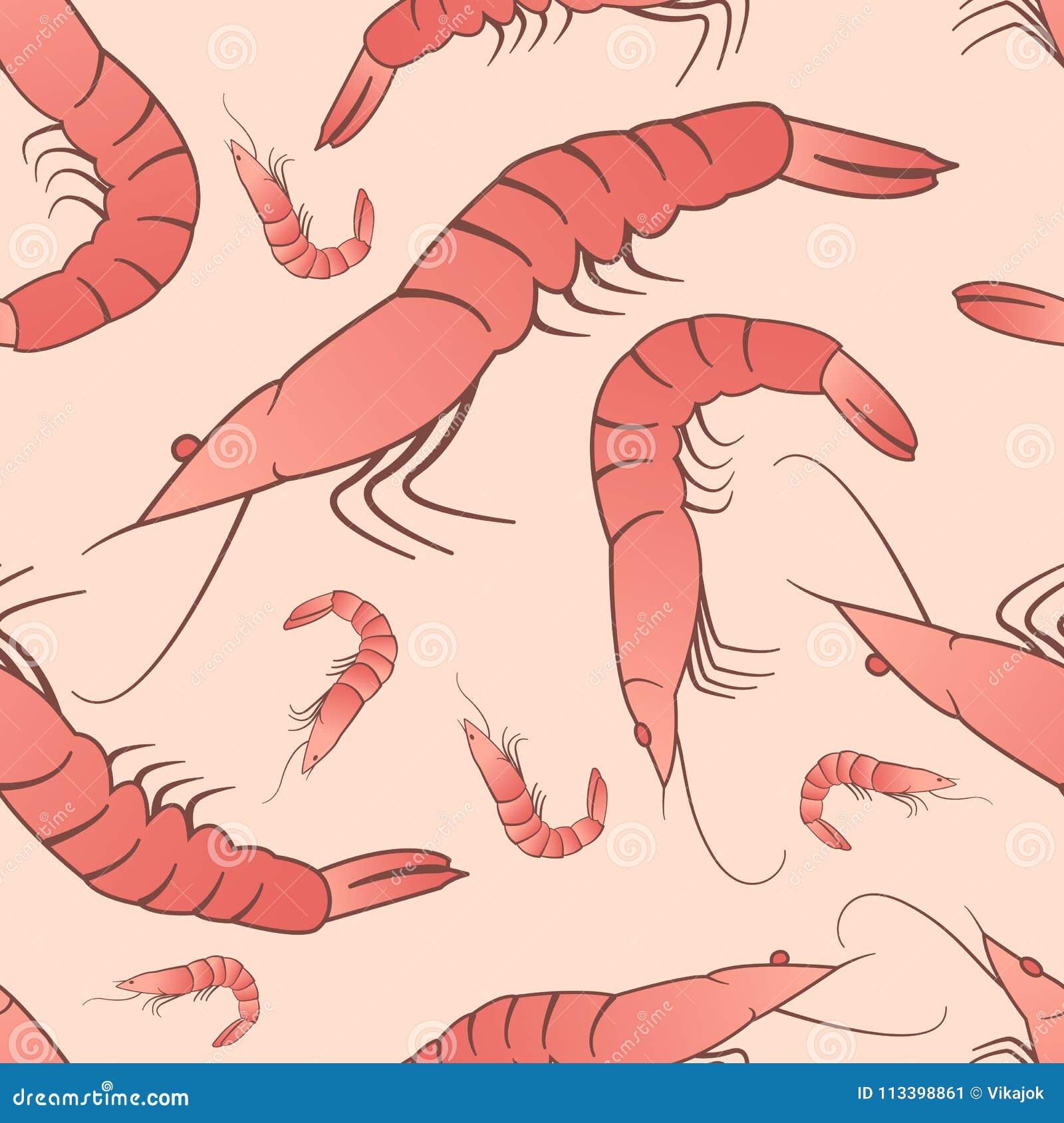 Shrimp Seamless Pattern, Vector Ornament Background Stock Vector ...