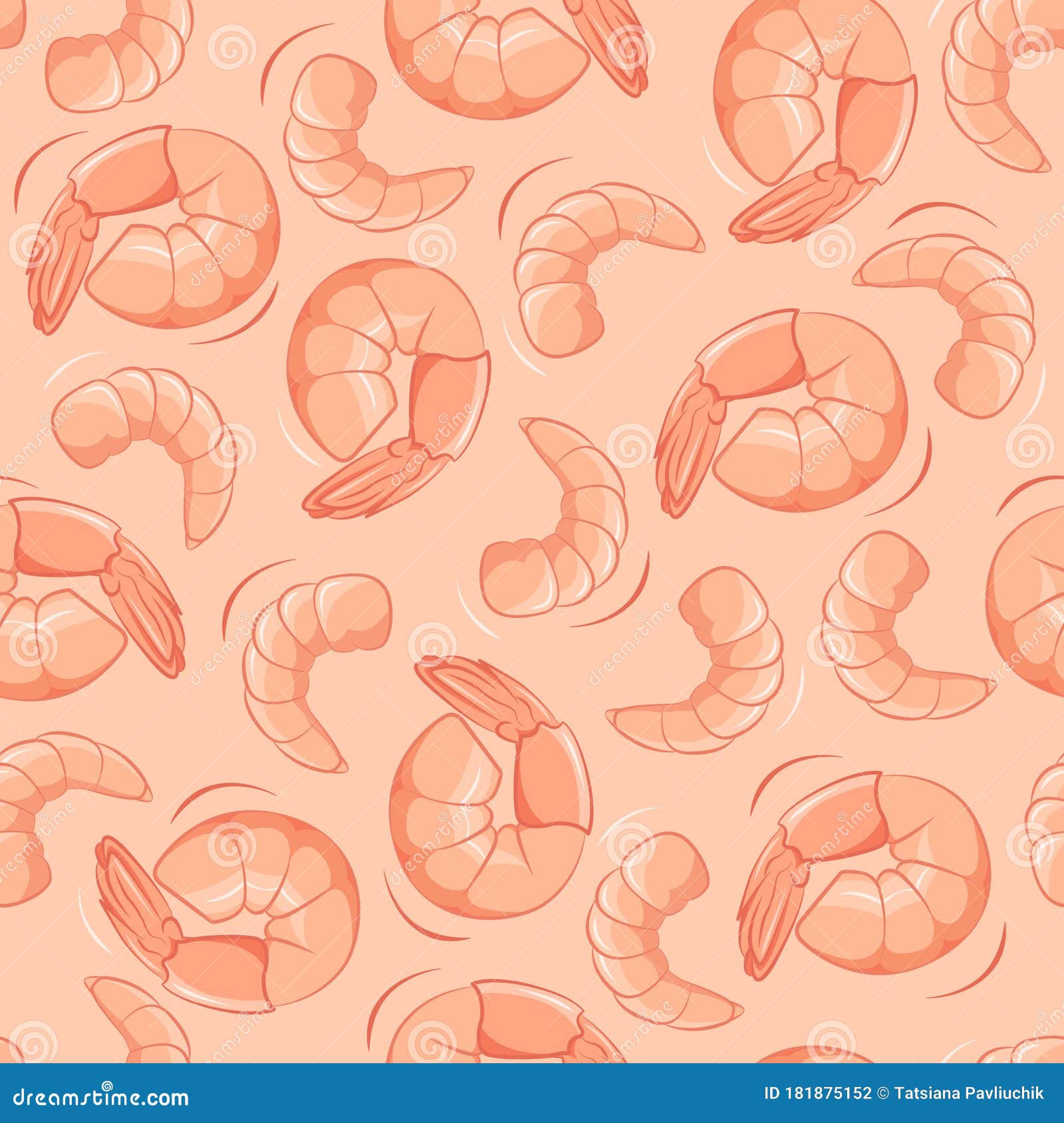 Shrimp Seamless Vector Pattern. Peeled and Prawn Tail. Coral Color ...